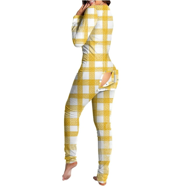 Zyekqe Women Bodysuits Pajamas Butt Button Deep V Neck Graphic Slim