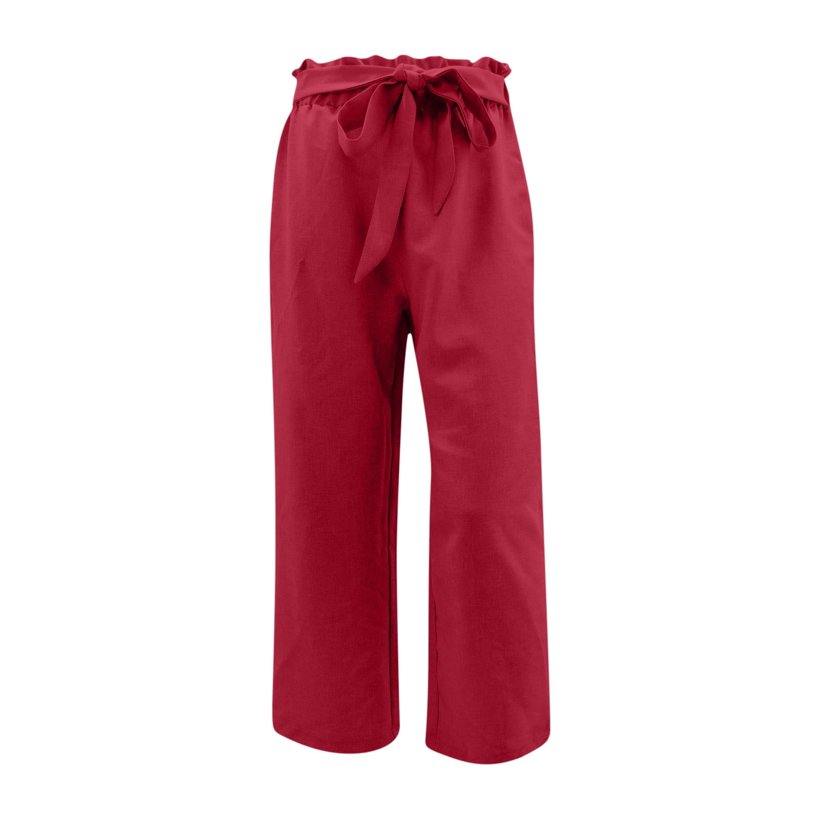 Zyekqe Women Cotton Linen Pants Straight Wide Leg Stretchy Belted High