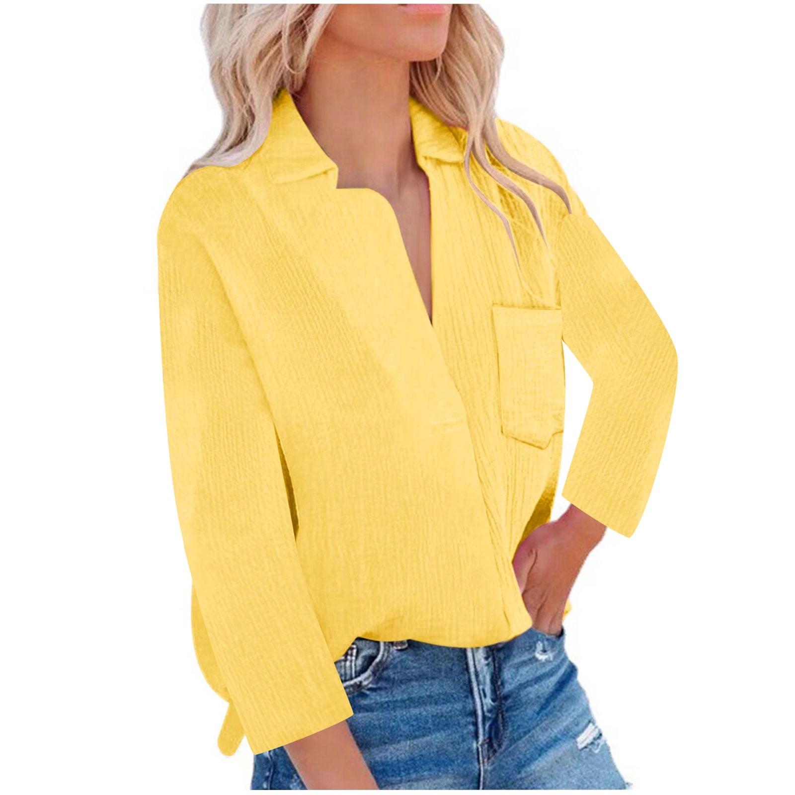 ZyeKqe Women Long Sleeve Shirts Button down Oversized Dressy Shirts V ...