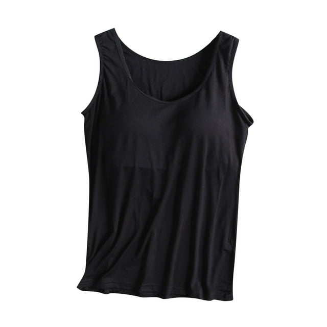 Zyekqe Women Tank Tops Ladies Built In Bra Vest Casual Wide Strap