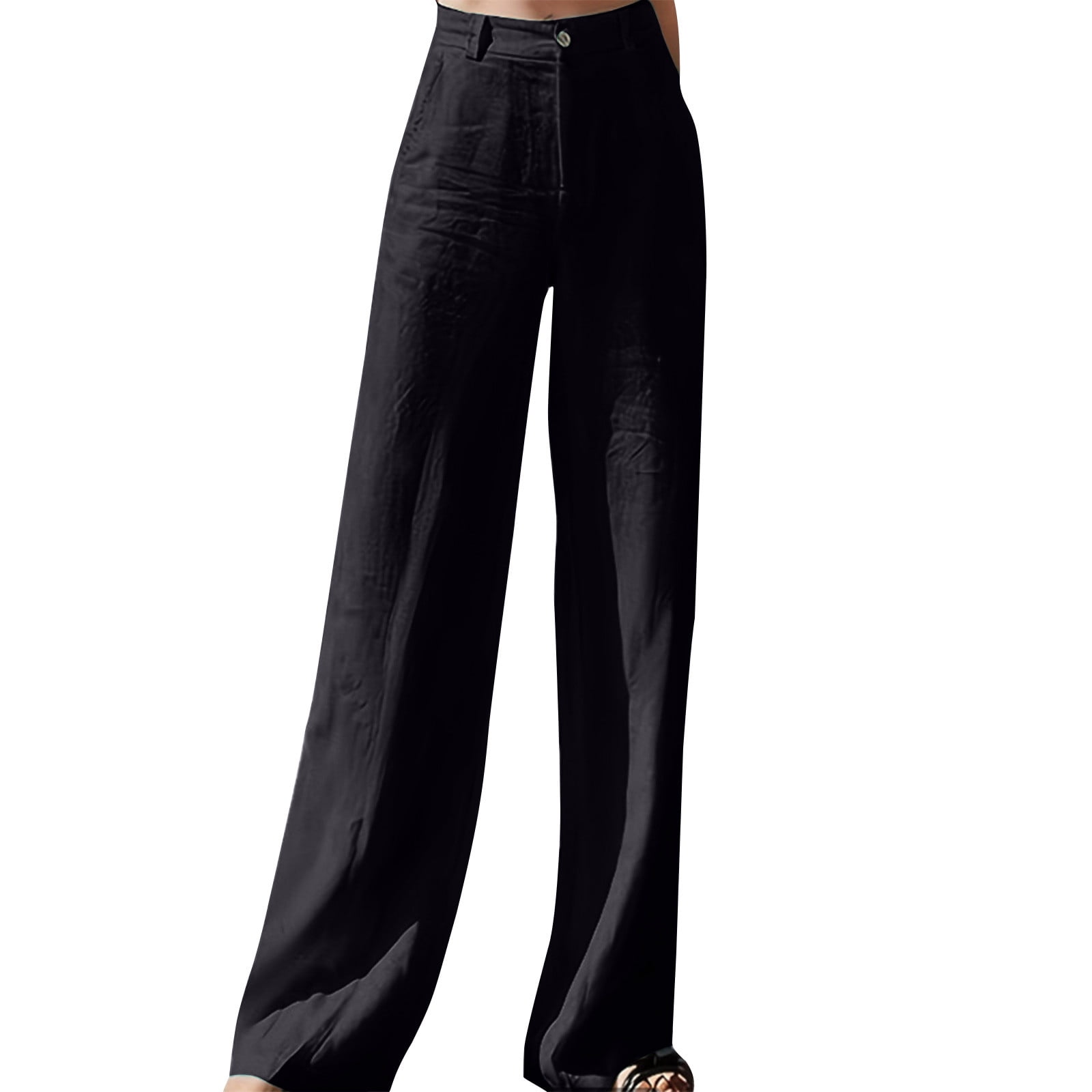 ZyeKqe Womens Cotton Linen Work Pants Dress Casual High Waisted Dress ...