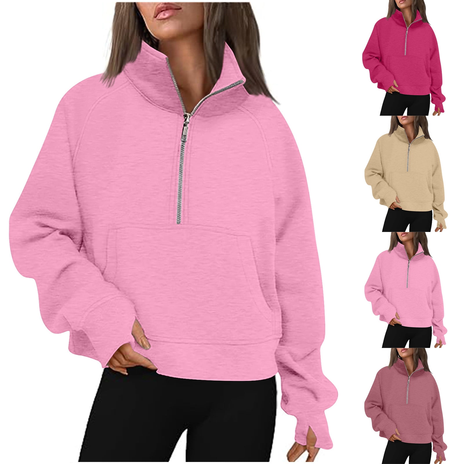 ZyeKqe Womens Half Zip Cropped Sweatshirts Fleece Quarter Zipper ...