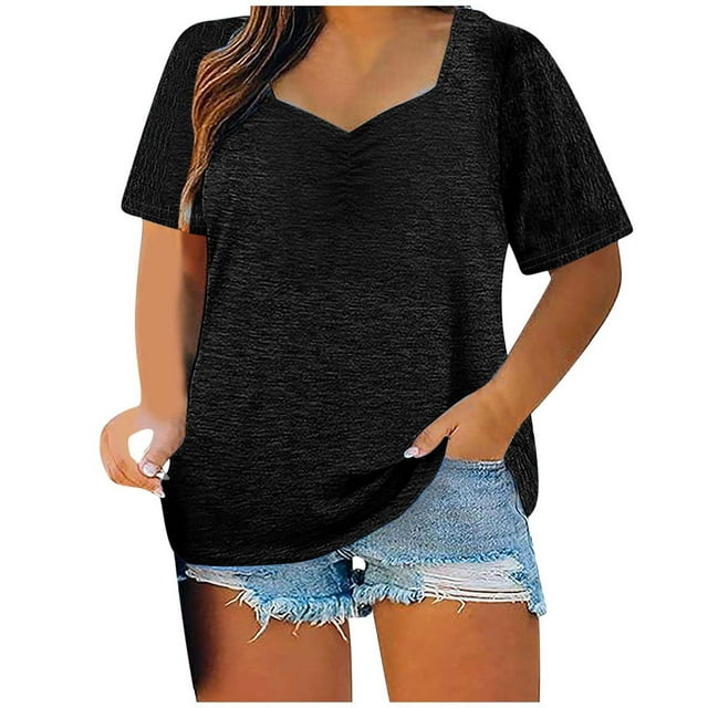 Zyekqe Womens Plus Size Tops Short Sleeve Shirts Casual V Neck T Shirts