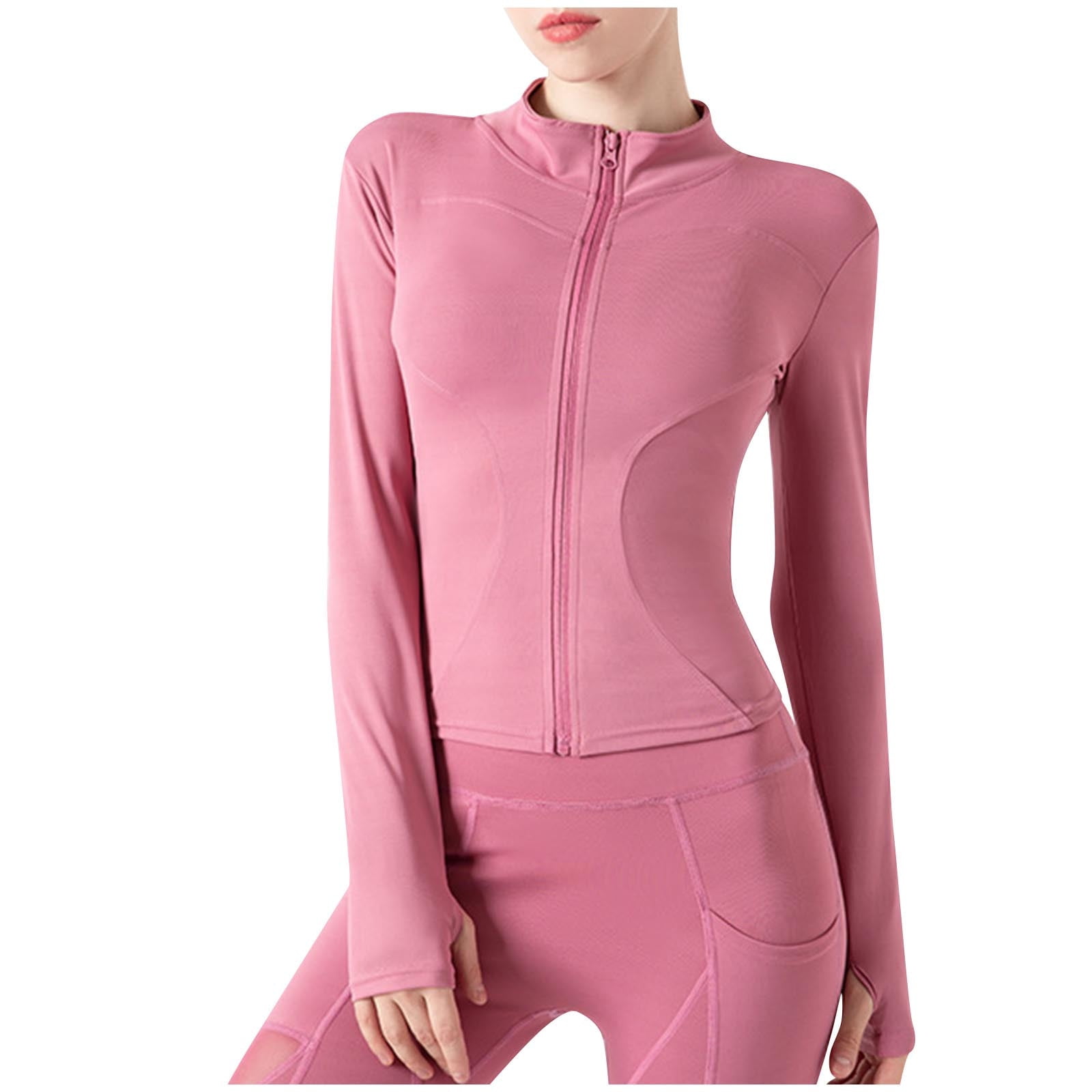 ZyeKqe Workout Tops for Women Long Sleeve Zipper Cropped Jackets ...