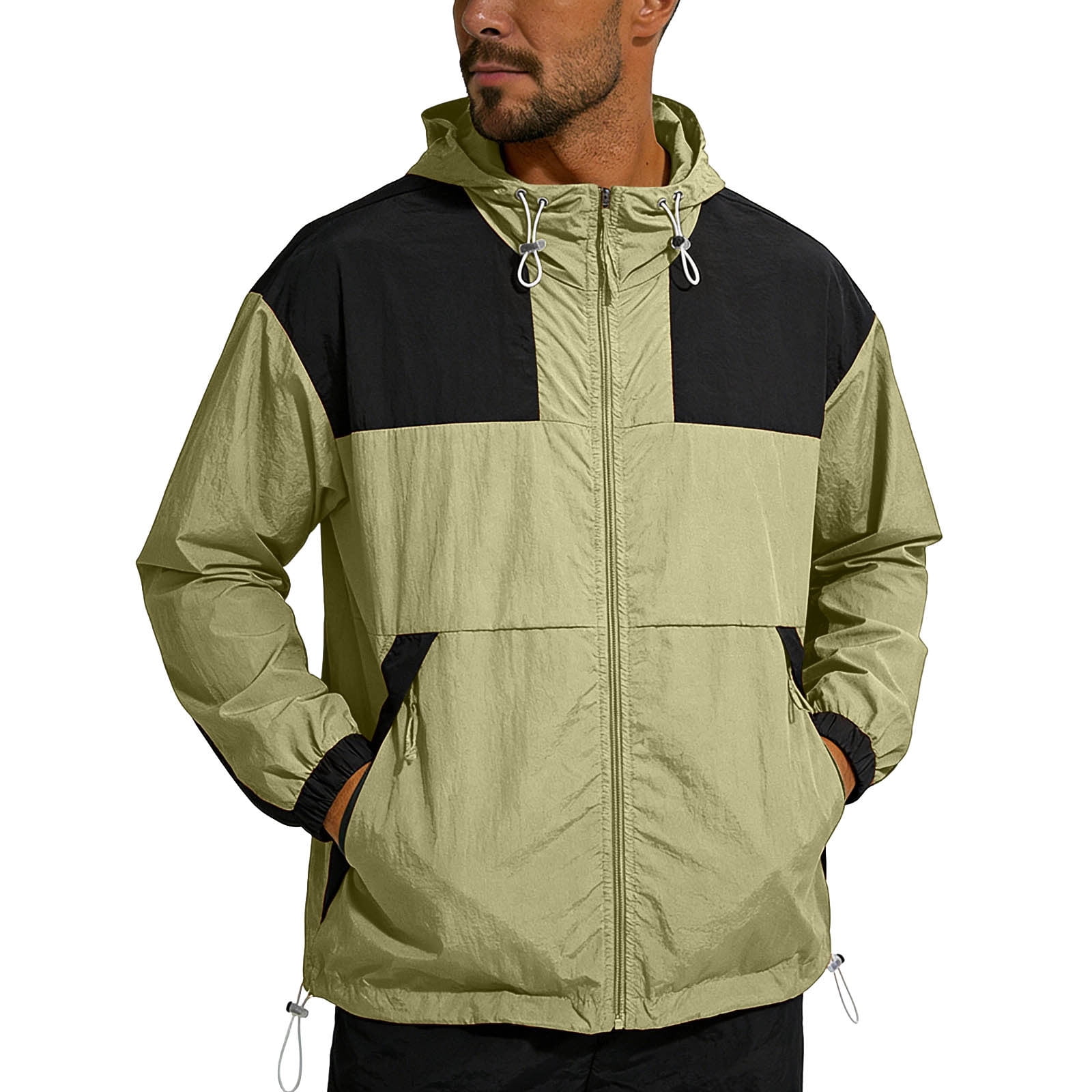 Zylanna Men's Adjustable Hooded Windbreaker with Zipper Pockets ...