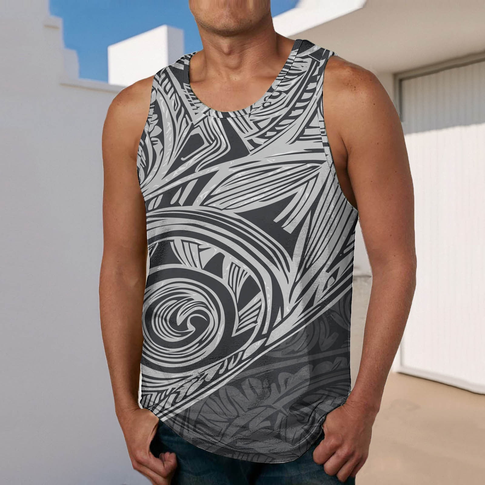 Zylanna Men's Sleeveless Muscle Shirt, Crew Neck Quick-Dry Polynesian ...