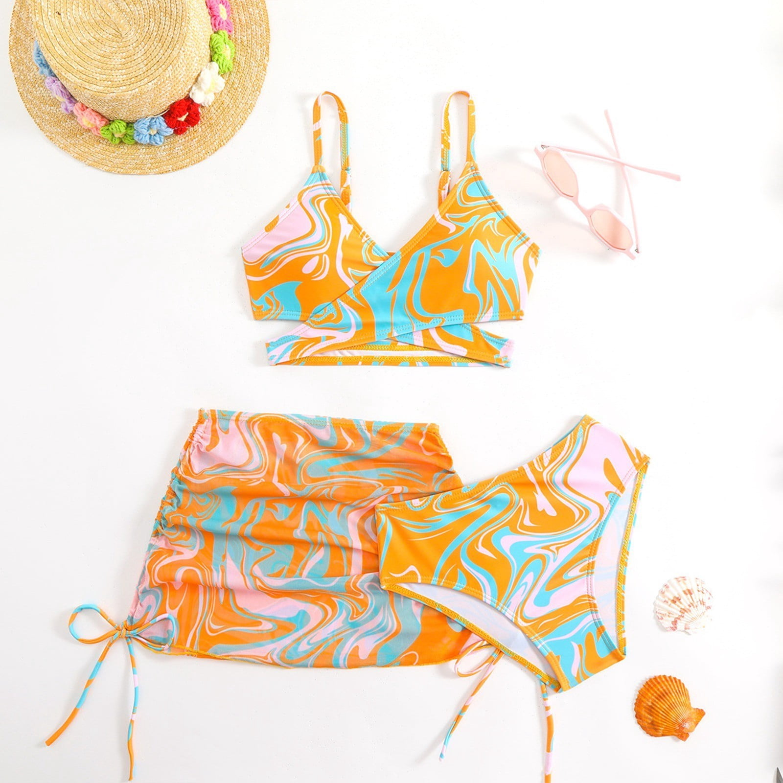 Zylarhe Girls Swimsuit 3 Piece Girls 3 Piece Swimsuit Set High Waist ...