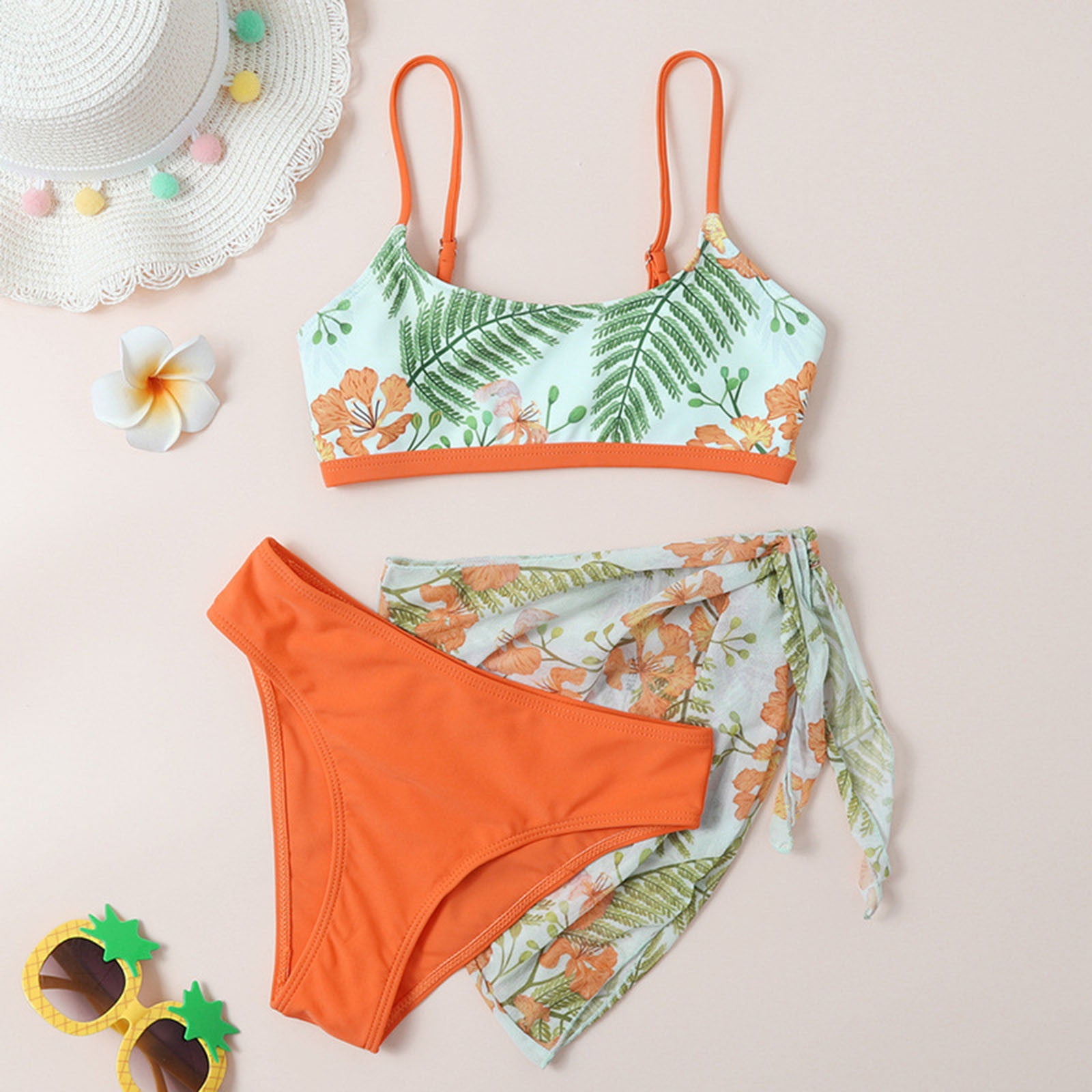 Zylarhe Girls Swimsuit 3 Piece Toddler Girl 3 Piece Printed Bikini ...