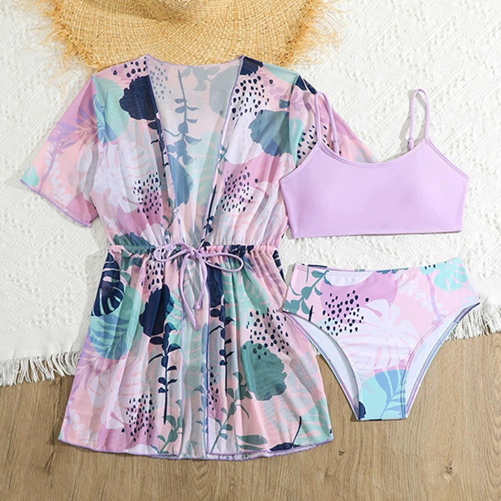 Zylarhe Girls Swimsuit 3 Piece Stylish Printed Floral Bikini Set For ...