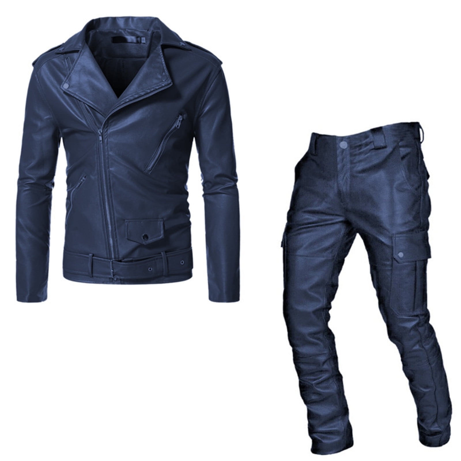 Zylarhe Male Punk Casual Suit Leather Leather Pants Set Of Two Postman ...