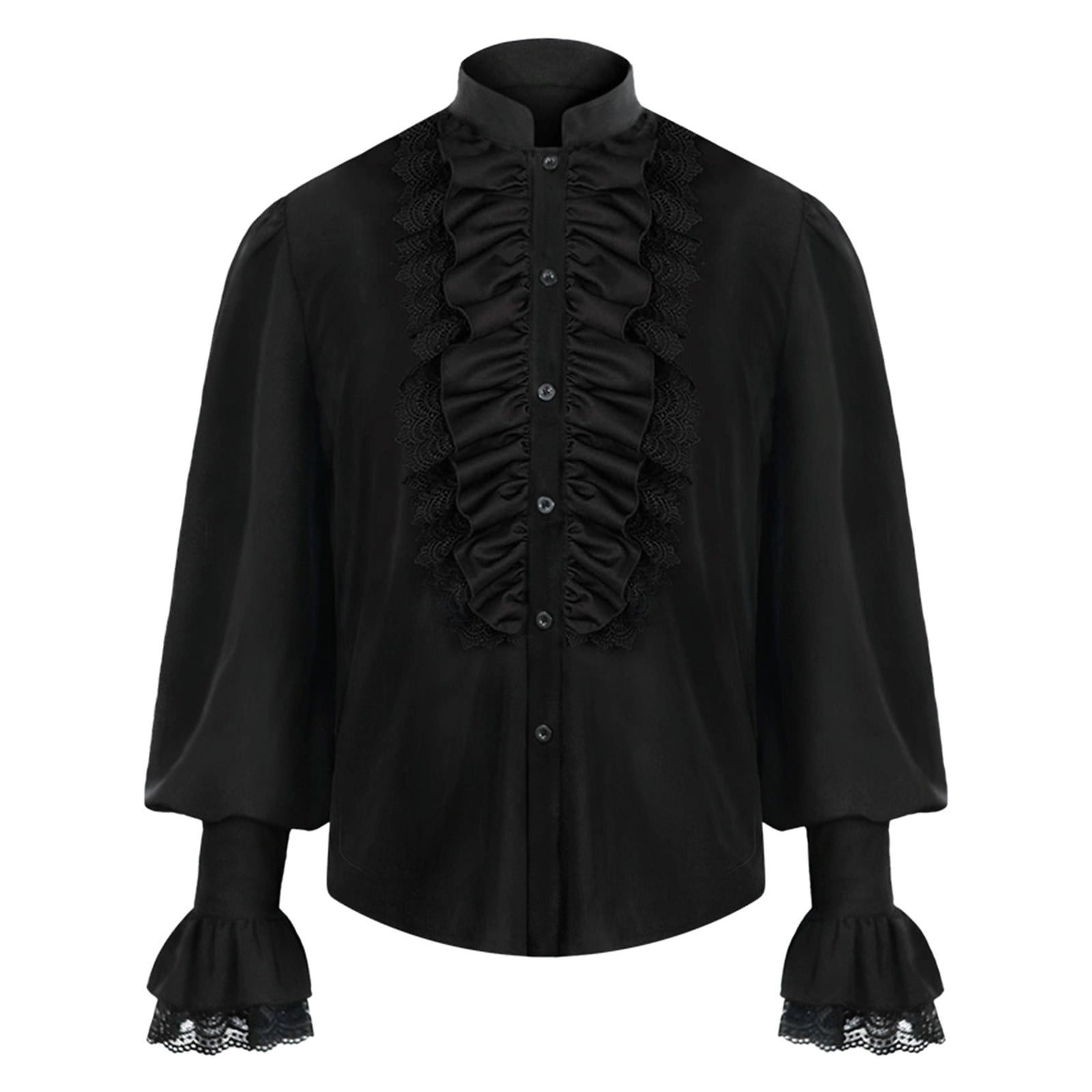 Zylarhe Men T Shirts Male Gothic Court Shirt Stand Collar Hem Lace Long ...