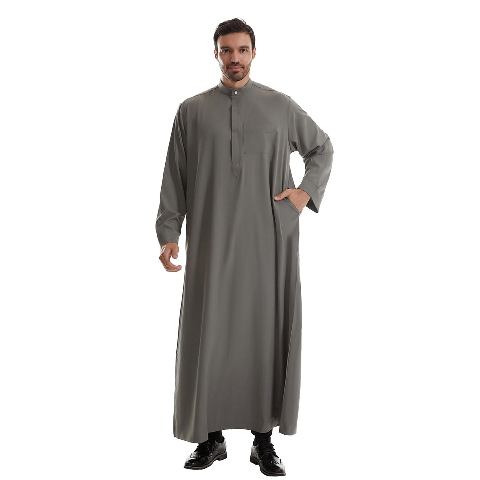 Zylarhe Men T Shirts Male Solid Color Long Sleeve Robe Arabic Clothes ...