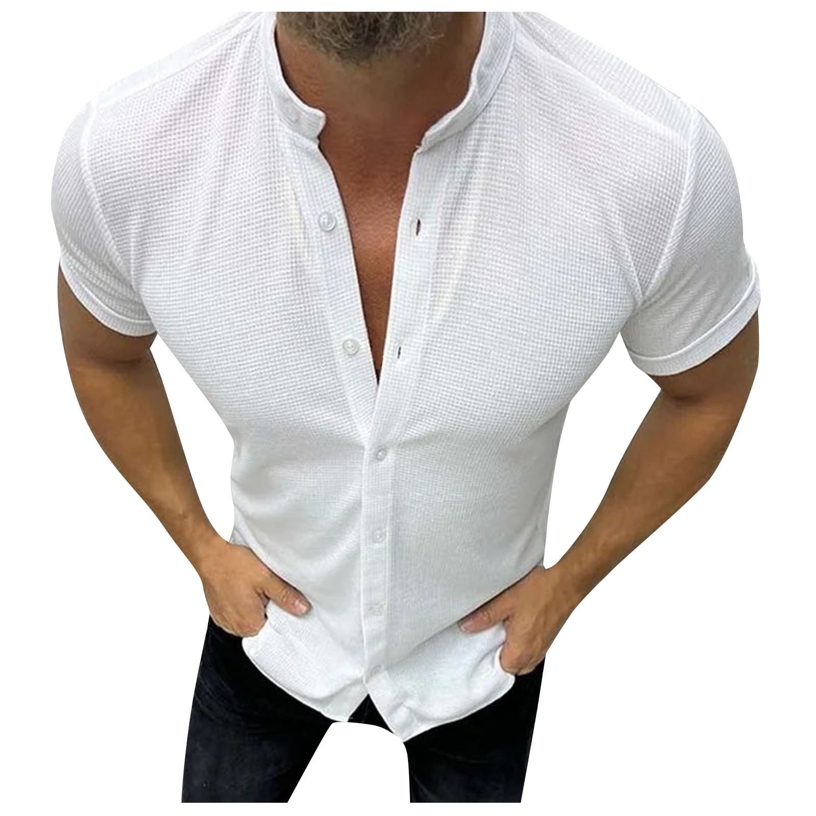 Zylarhe Men T Shirts Male Spring And Autumn Plaid Stand Short Sleeve ...