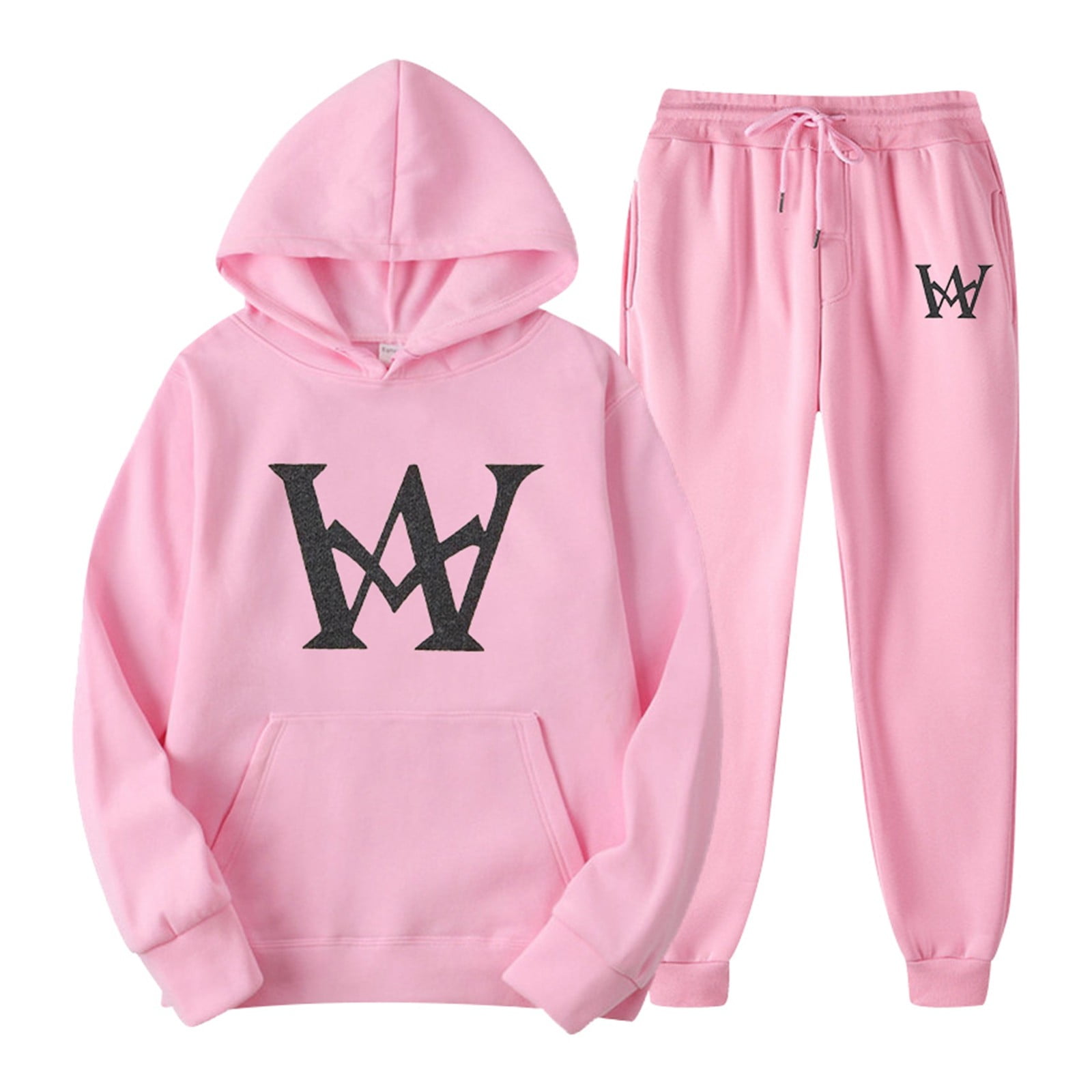 Zylarhe Men's W Print Track And Field Suit 2 Piece Hooded Sports Casual ...