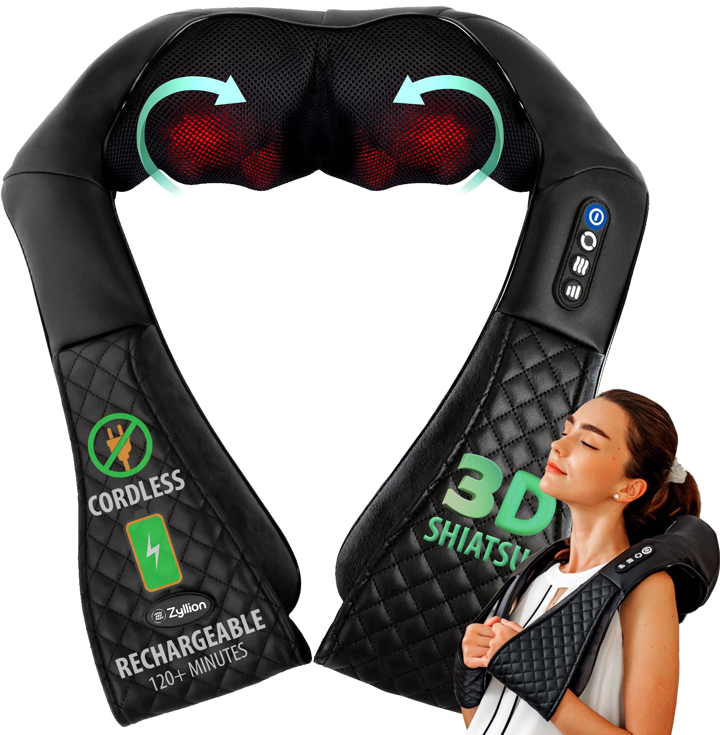 Zyllion Shiatsu Neck and YPF5 Back Massager - Rechargeable 3D Kneading ...