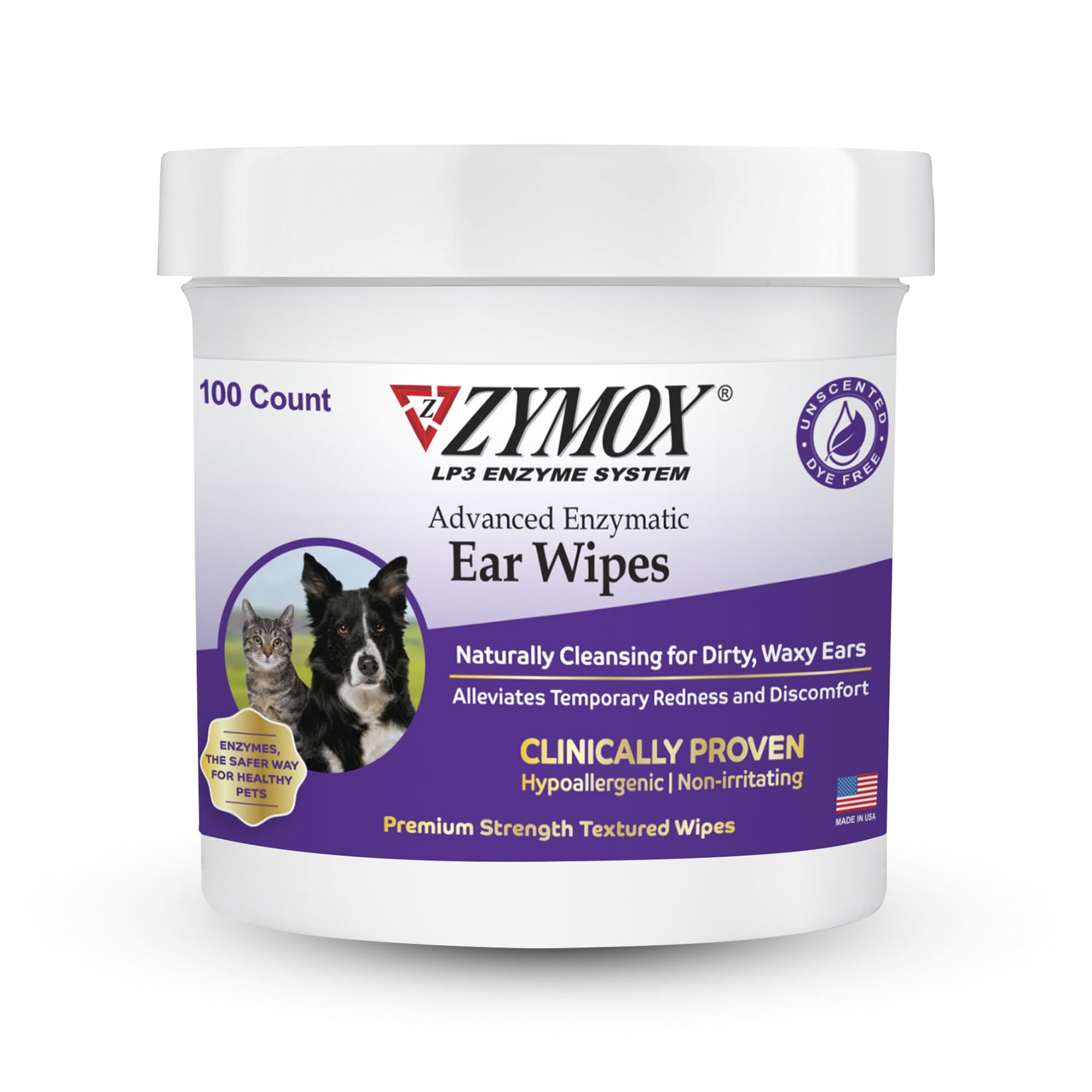 Zymox Advanced Enzymatic Ear TGF4 Wipes for Dogs and Cats - for Dirty ...
