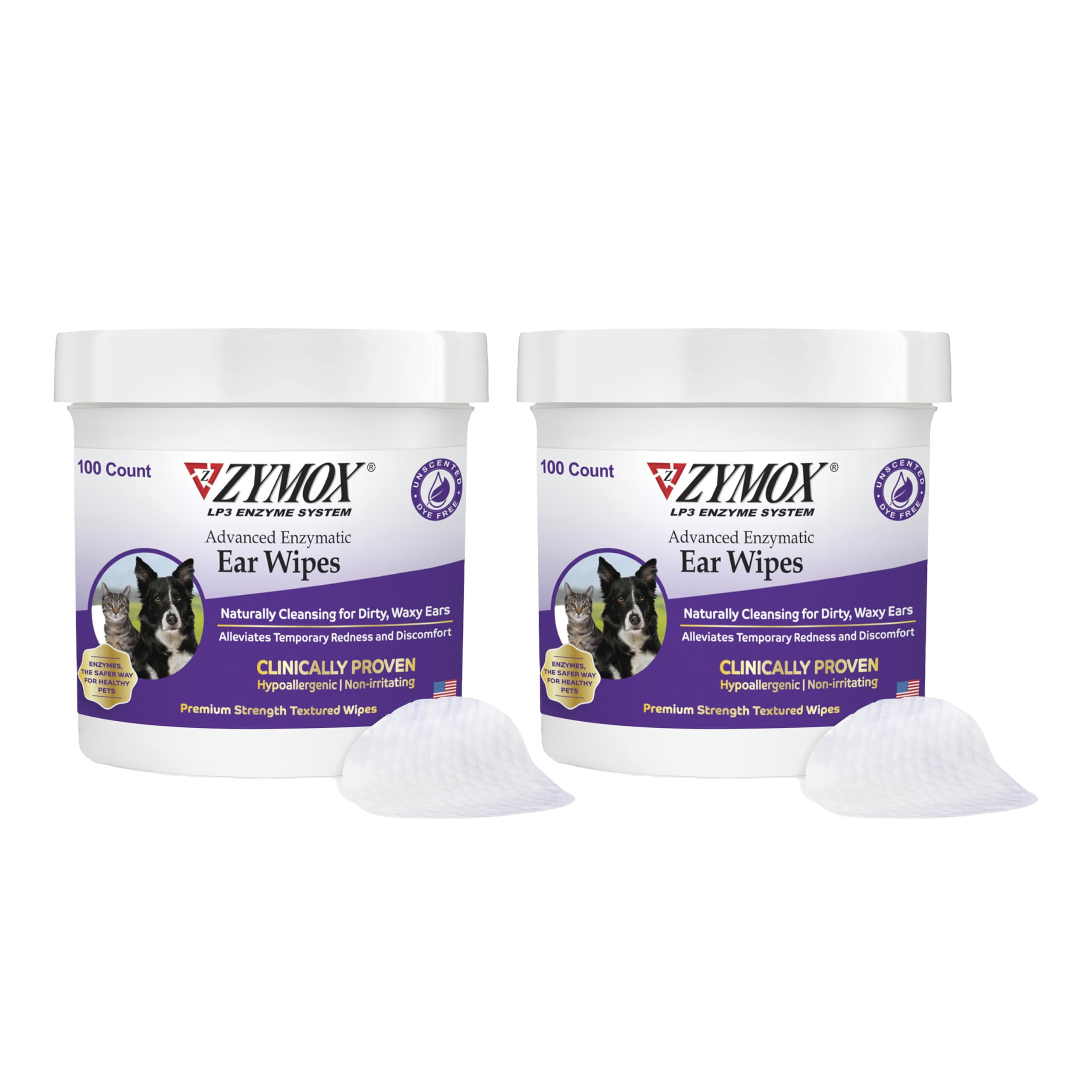 Zymox Advanced Enzymatic Ear Wipes for Dogs and Cats - for Dirty, Waxy ...