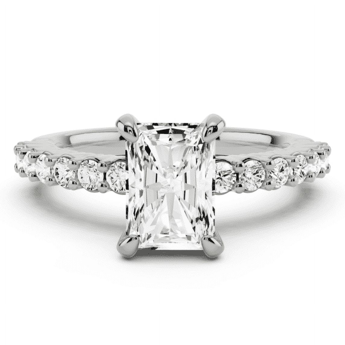 Zyne Jewelry 14K White Gold Plated Radiant Cut Engagement Ring - 1.92 Ct Solitaire with Accent ...