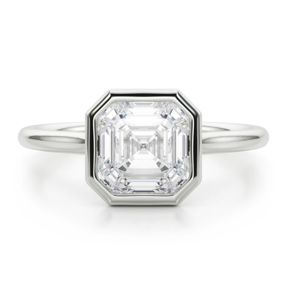 Zyne Jewelry 2.02 Ct Asscher Cut Engagement Ring - Moissanite Set in 14K White Gold Plated Bezel ...
