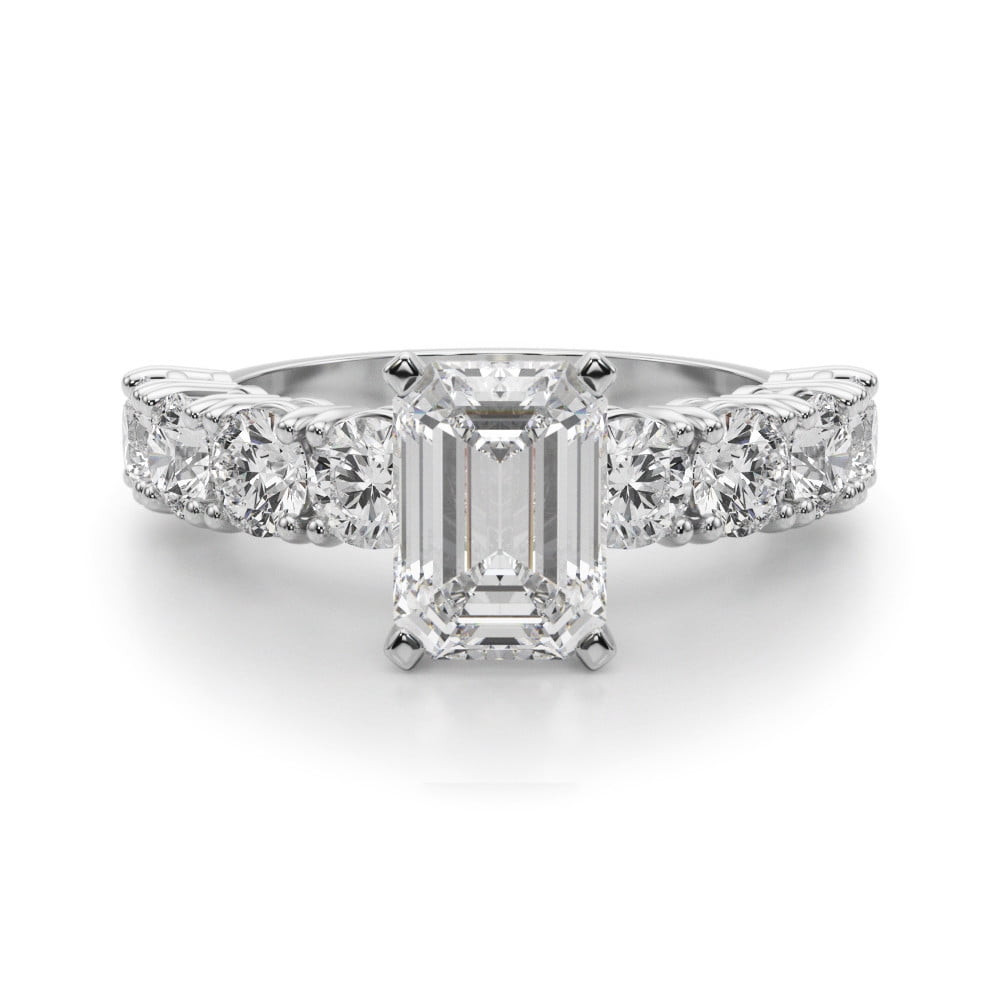 Zyne Jewelry 2.02 Ct Emerald Cut Moissanite Wedding Ring for Her - 14K White Gold Plated ...