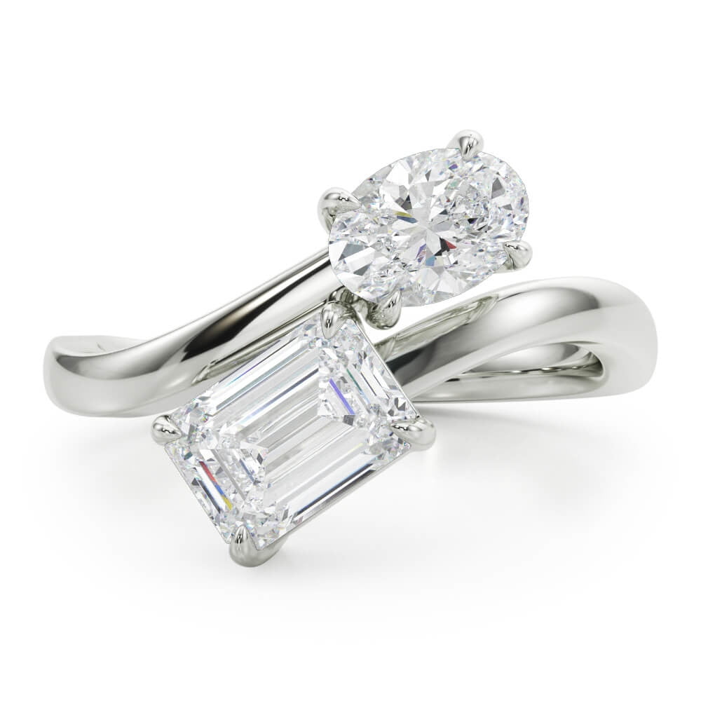 Zyne Jewelry 2 Stone Engagement Ring for Her - Emerald Cut Bypass Style ...