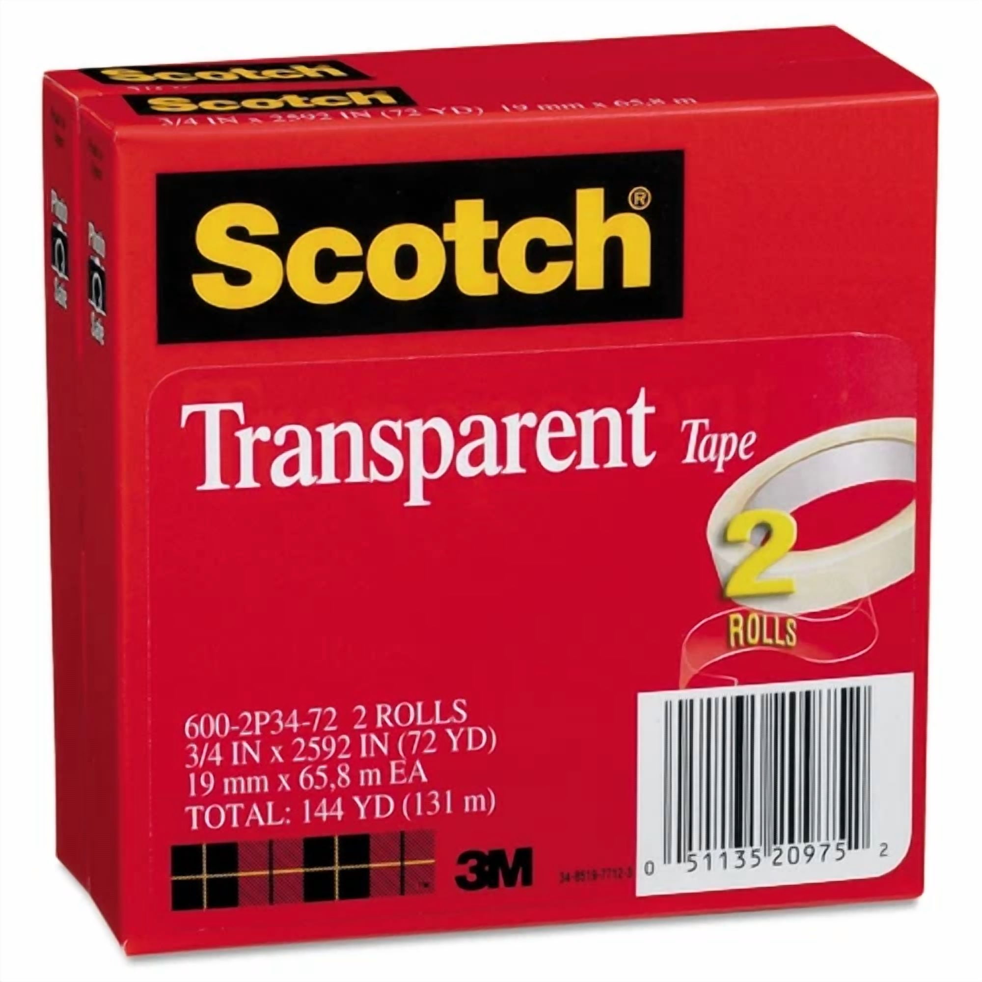 Zyne -Scotch Transparent Tape 600 2P34 72 3/4" X 2592" 3" Core ...