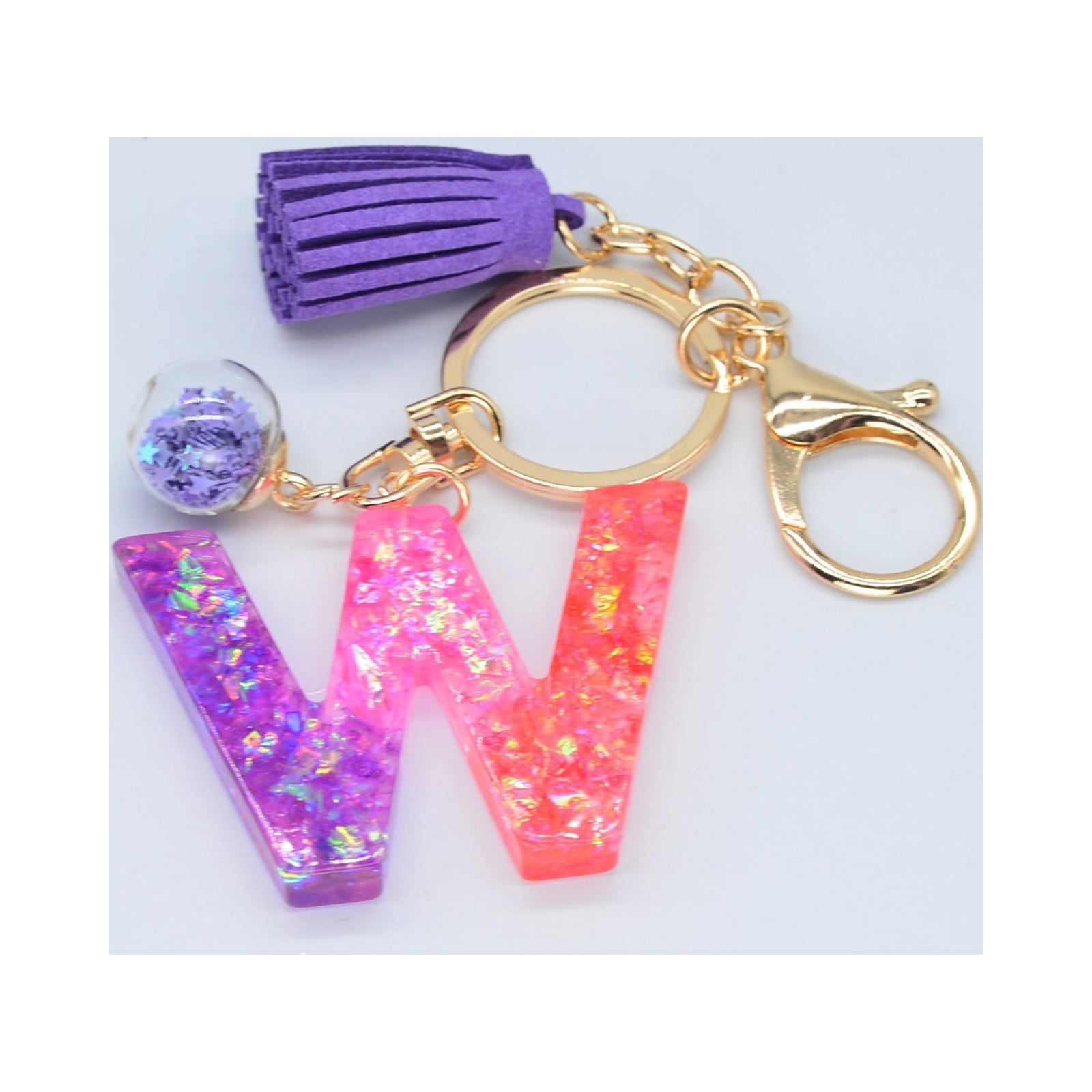 Zynic Resin Glittering Letter Keychain, Color Stitching Stitching ...