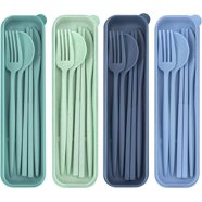 Reusable Utensils Set with Case, Plastic Cutlery Set Forks Spoon ...