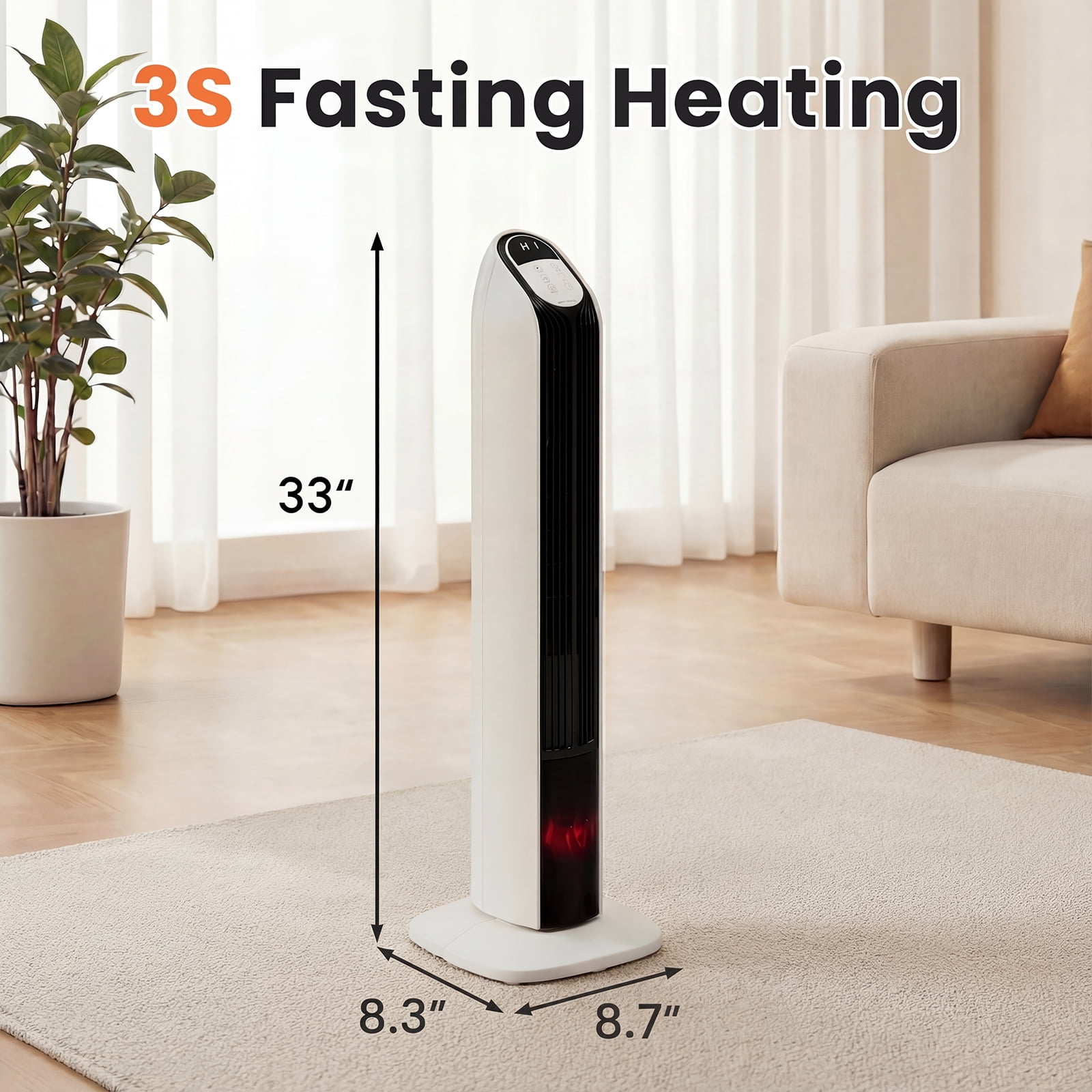 Zynkez 34" Tower Space Heater with 3D Flame Effect, 1500W PTC Ceramic ...