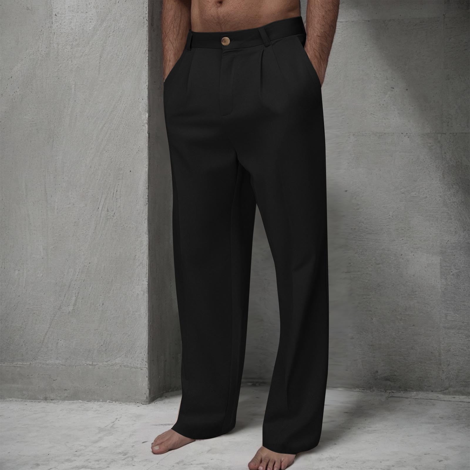 Zynviq Beach Casual Mens Pants Zipper Buttom Cotton Linen Straight Leg ...