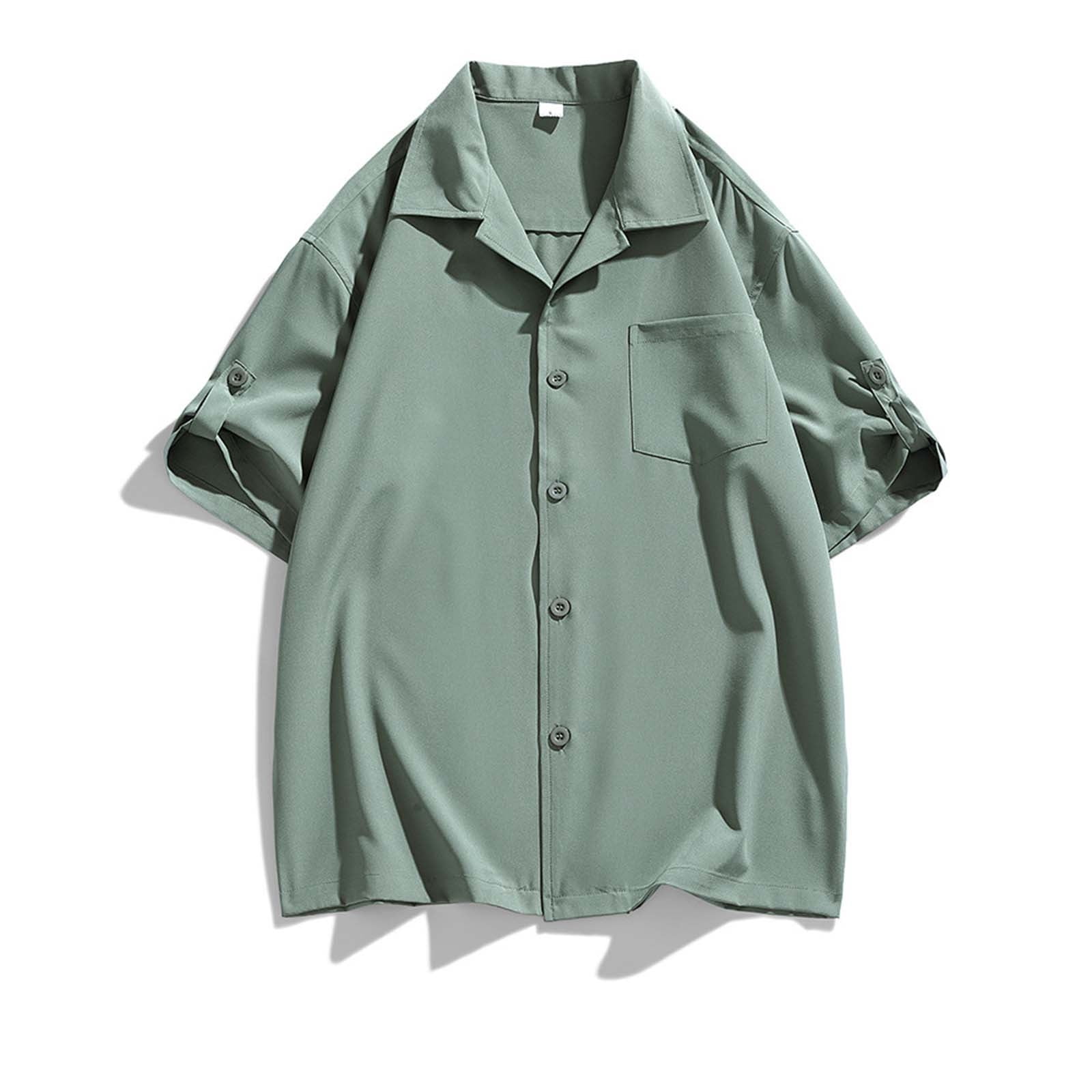 Zynviq Button Down Mens Summer Shirts Short Sleeve Collared Baggy Solid ...