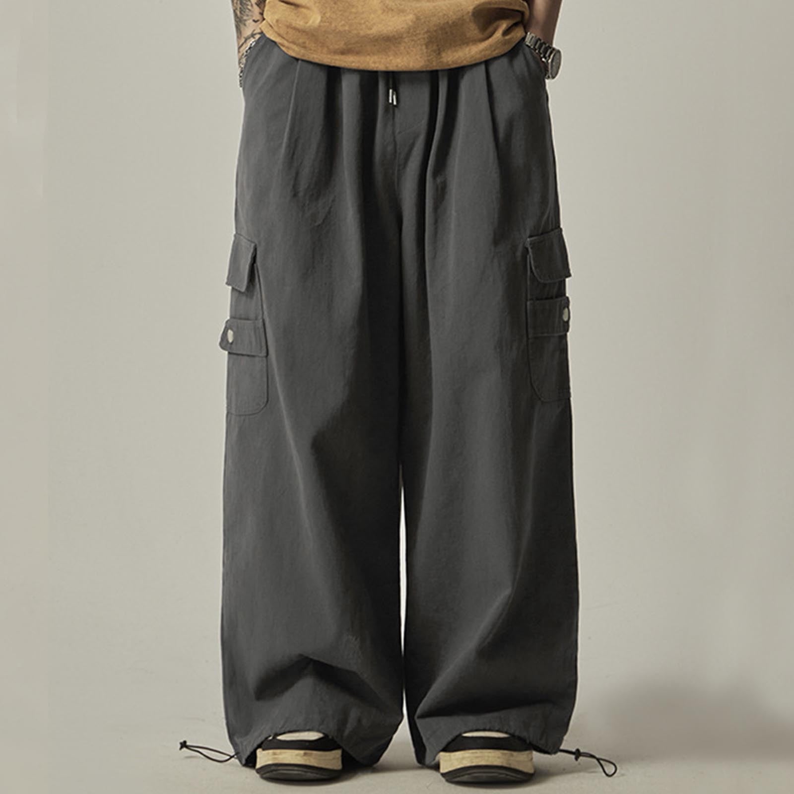 Zynviq Drawstring Men Fashion Pants Solid Baggy Highwaist Wide Leg ...