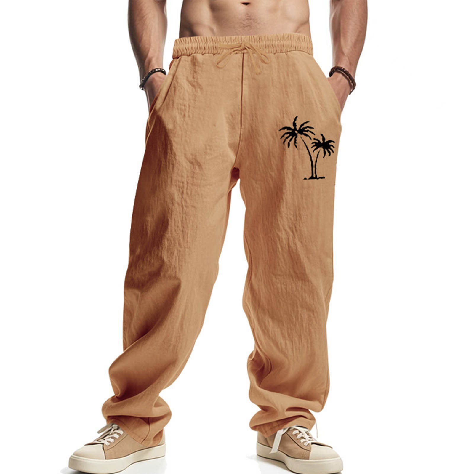 Zynviq Drawstring Mens Pants Plus Size Beach Coconut Tree Lounge Yoga ...