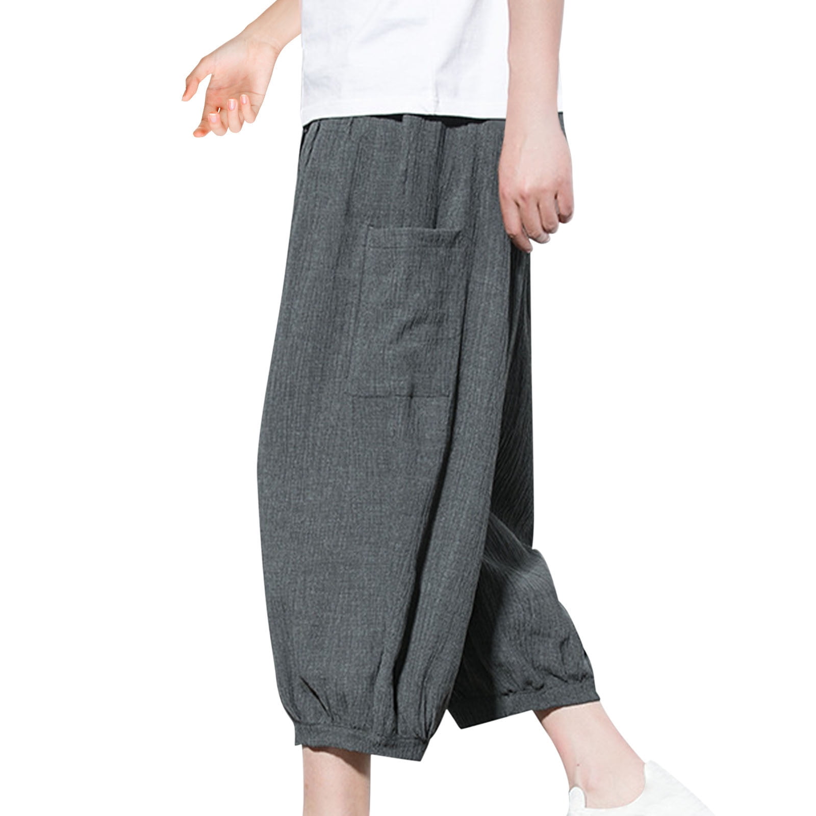 Zynviq Drawstring Pants Men Summer Elastic Waist Japanese Flax Harem ...