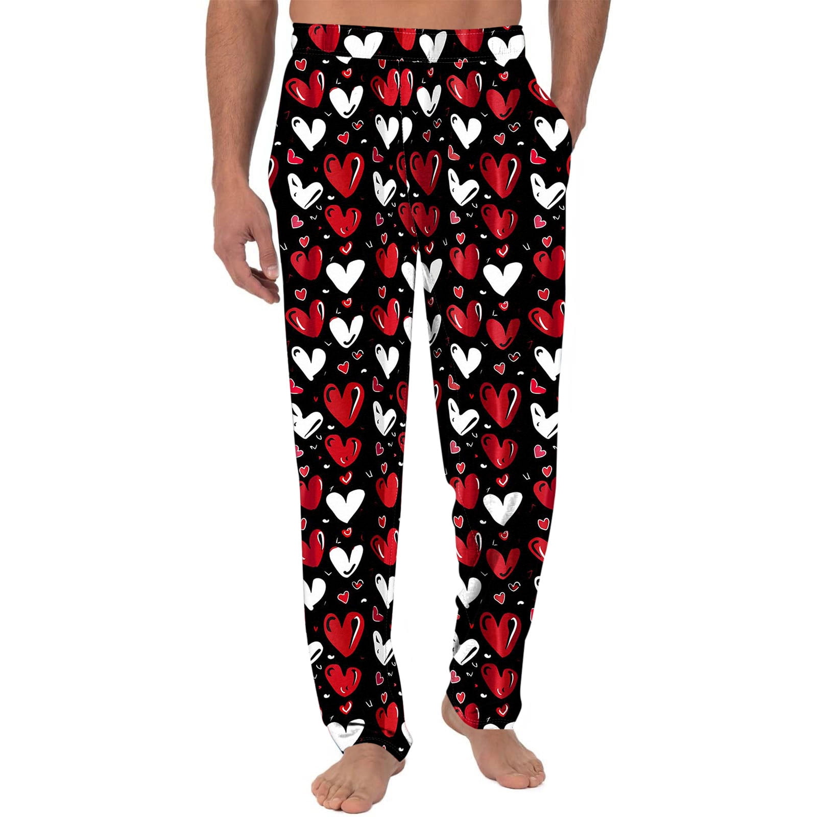Zynviq Elastic Waist Mens Boyfriend Pants Lounge Heart Printing Pajama Pants Pants for Men XXL ...