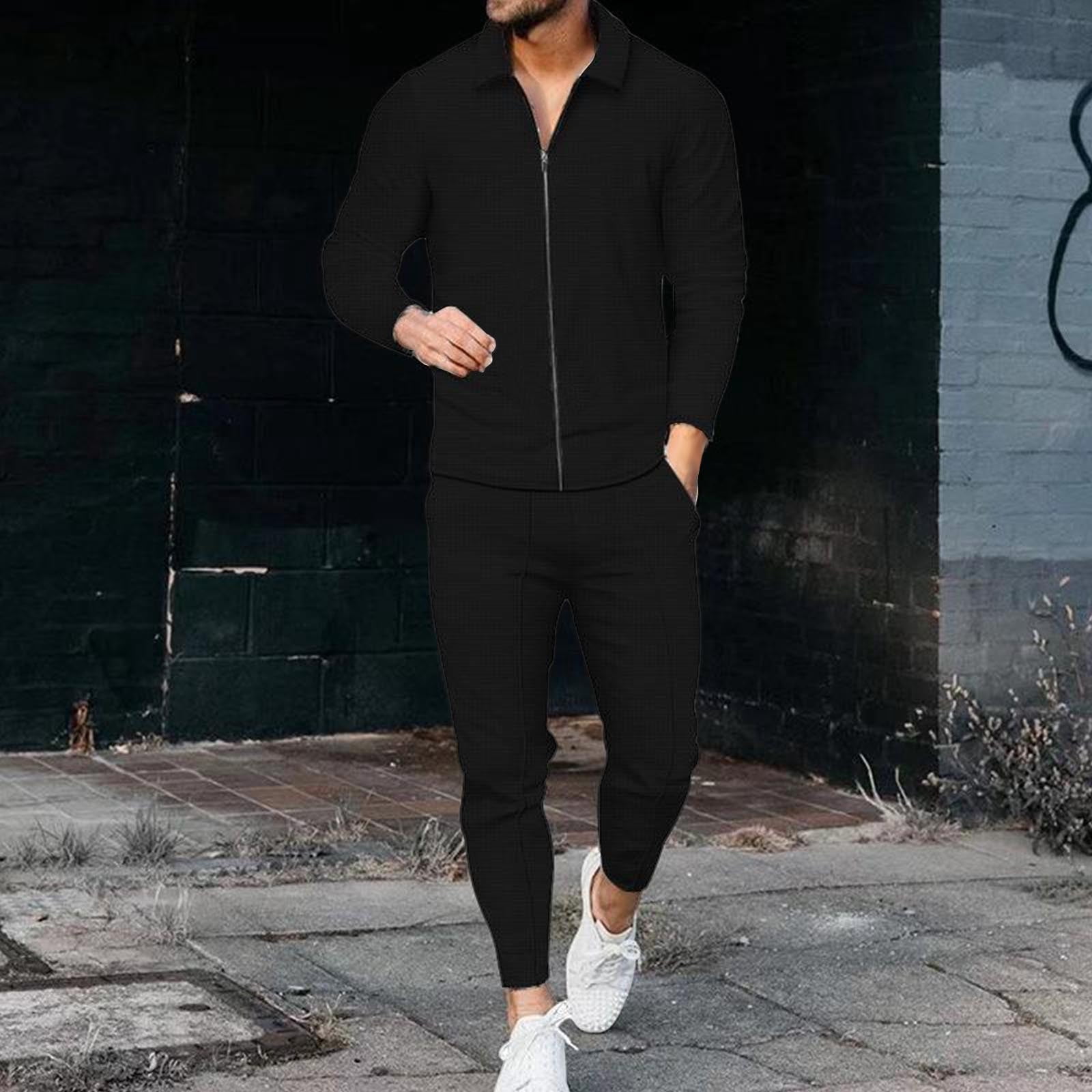 Zynviq Fall Suits for Men Slim Fit Solid Blue Waffle Full Zip Sweat ...