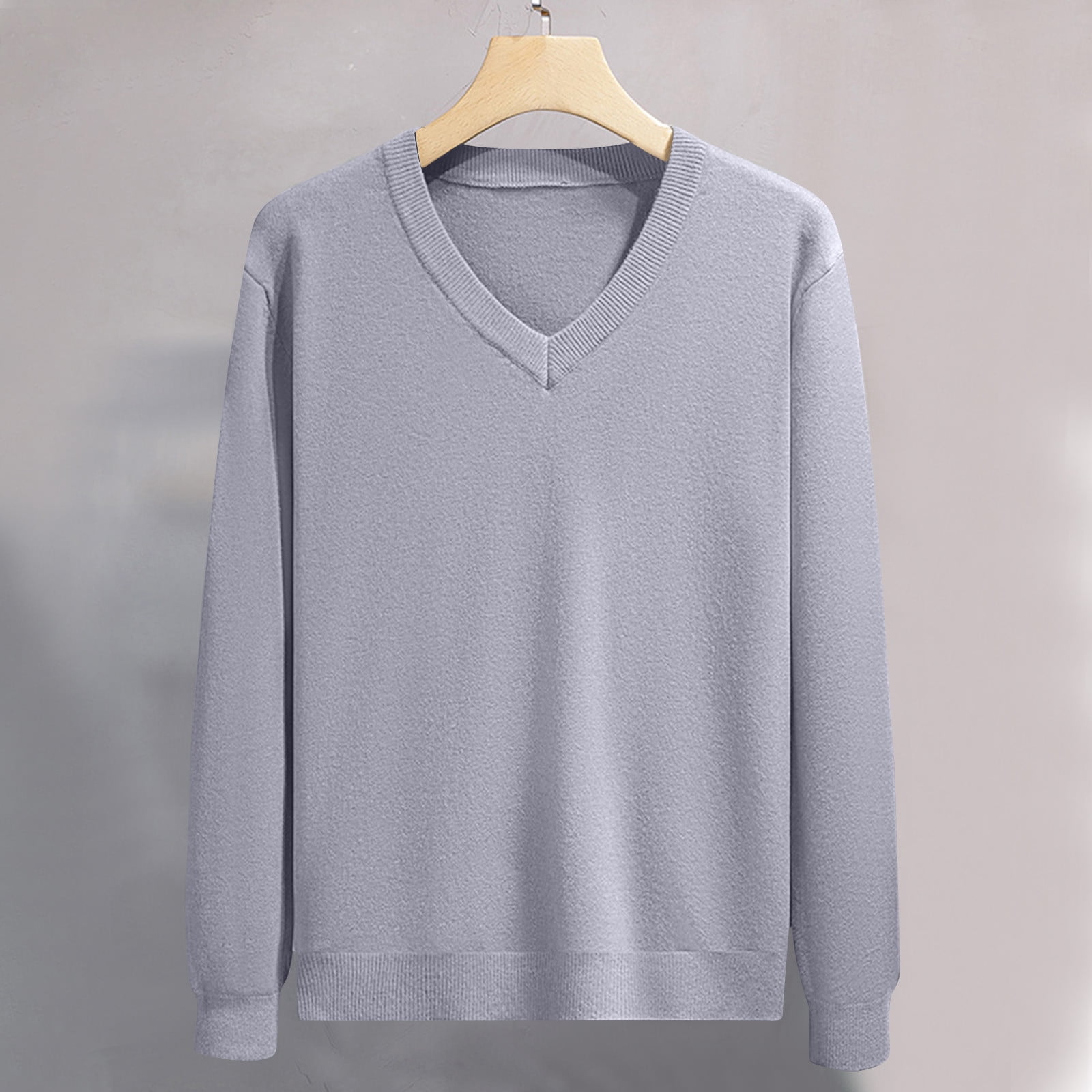 Zynviq Gray Mens Sweaters Sale V Neck Pullover Long Sleeve Solid ...