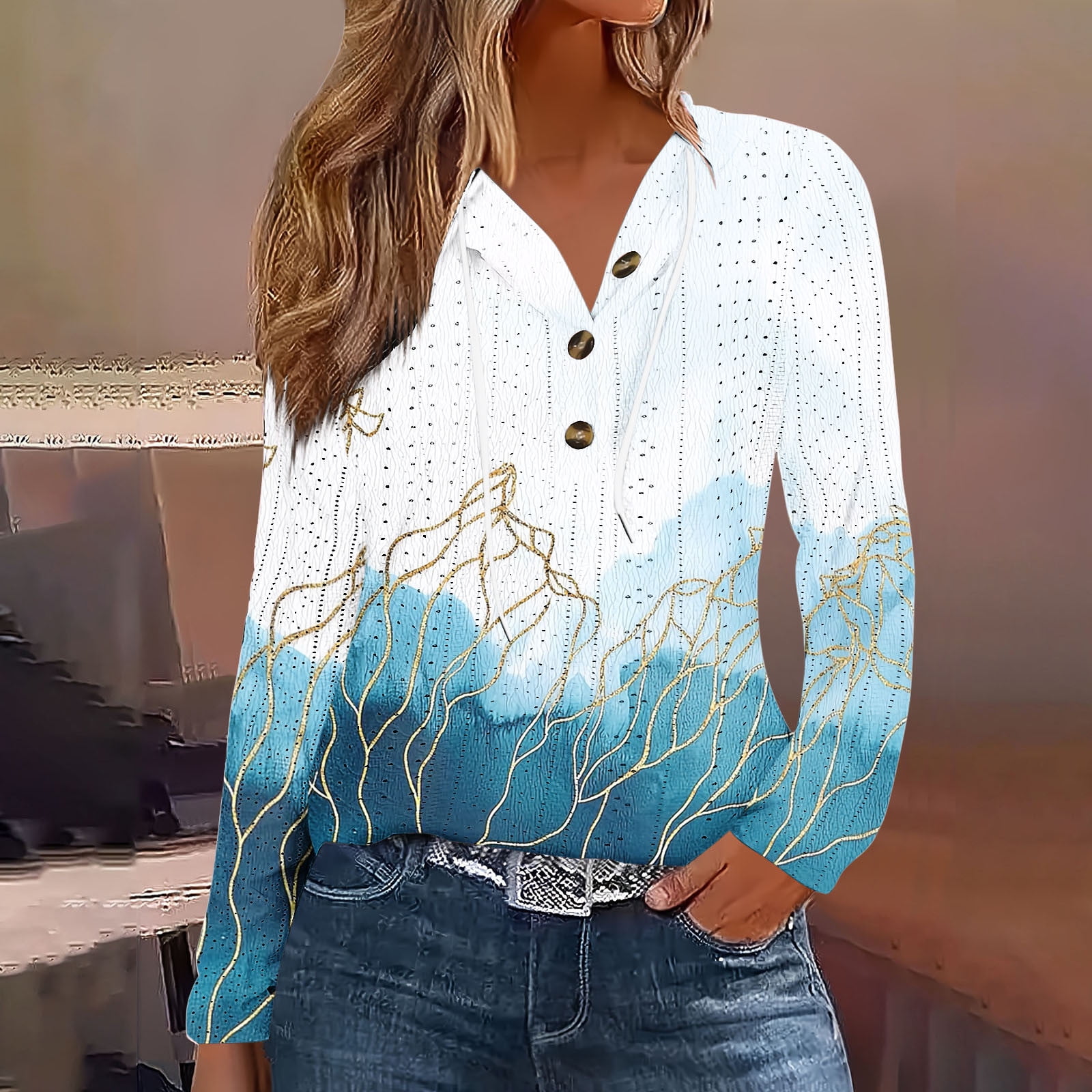 Zynviq Green Sweatshirts for Women Trendy Button Up Loose Graphic Henley Eyelet Hoodies Fall ...