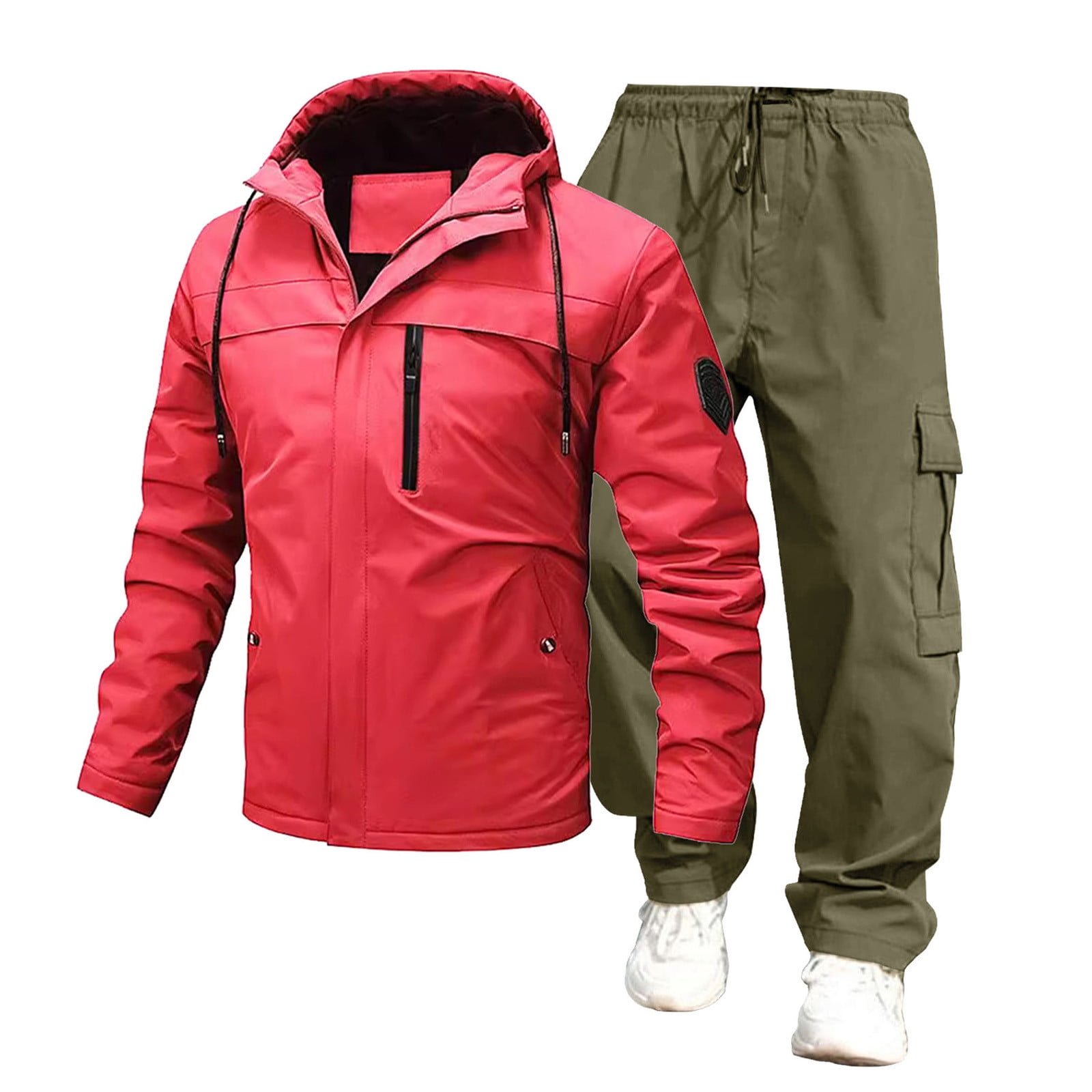 Zynviq Hooded Fall Suits for Men Windbreaker Solid Cargo Pants Jacket ...