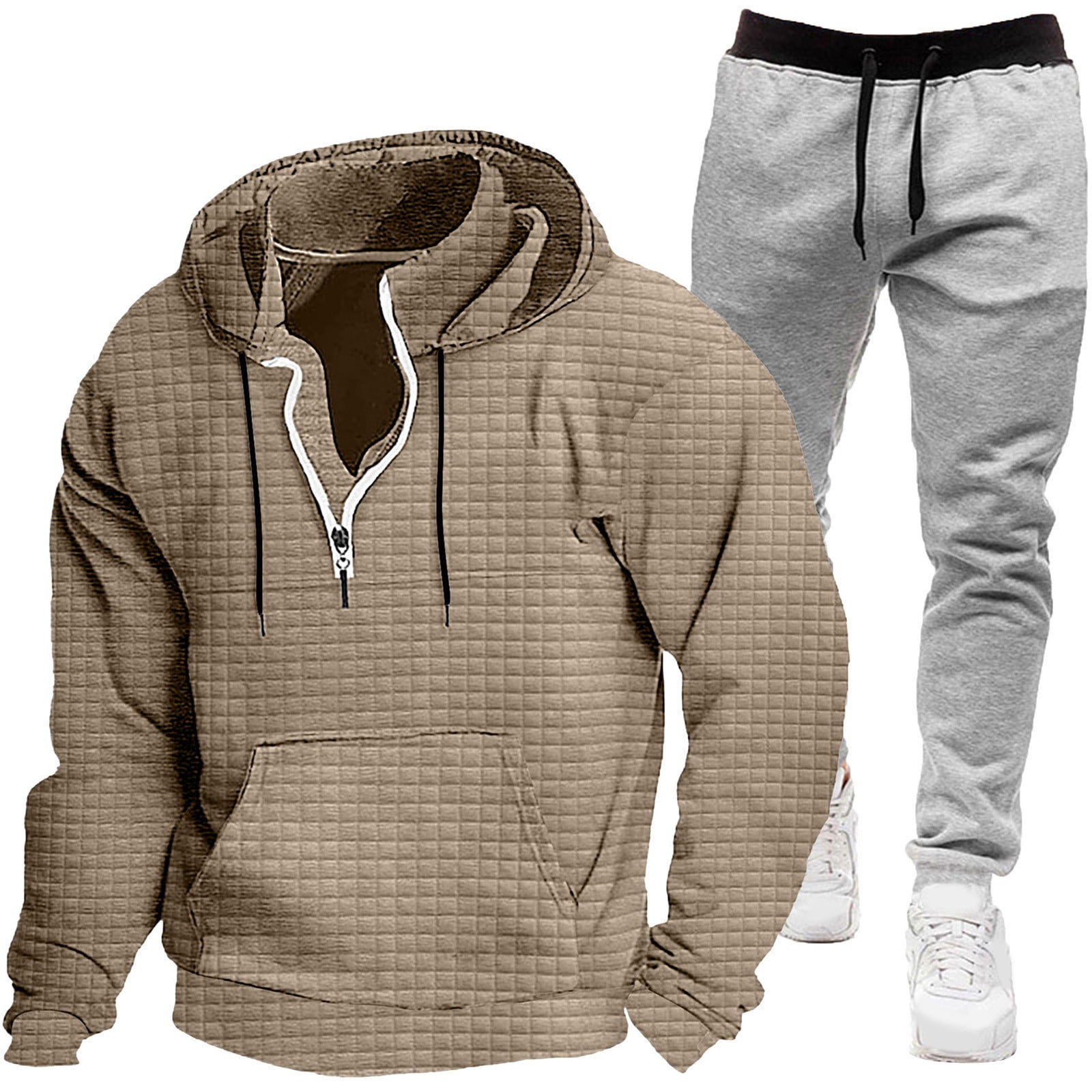Zynviq Hoodie Suits for Men Fall Solid Black Jacquard Quarter Zip Sweatpants Track Suit Mens ...