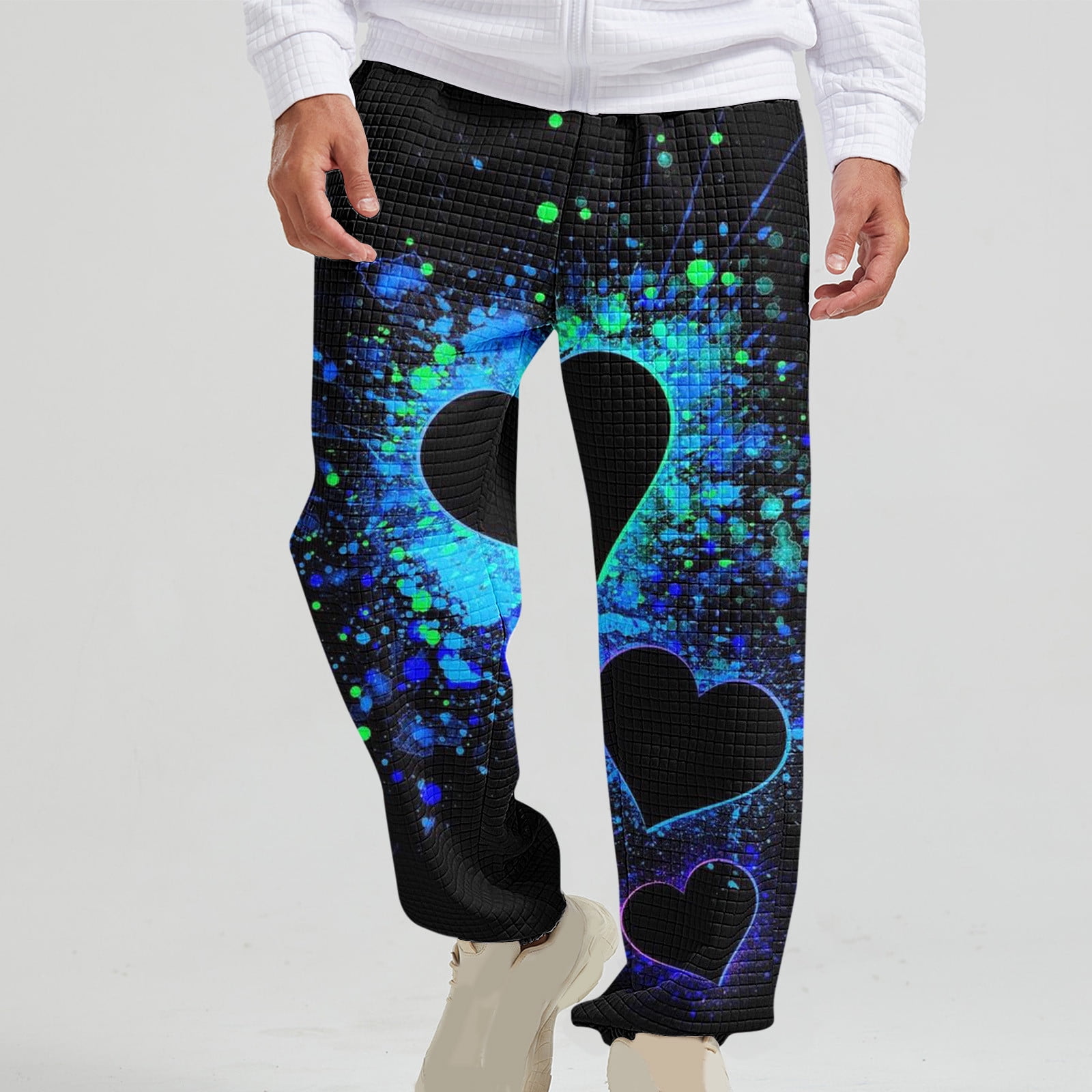 Zynviq Man Pants for Men Heart Print Pants Capri Sweatpants for Men ...