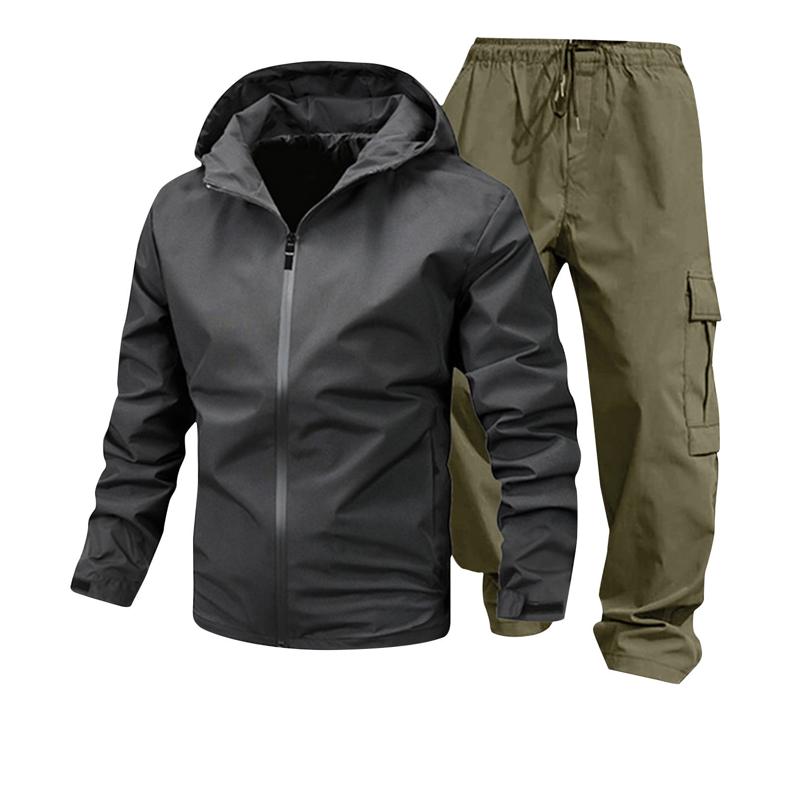 Zynviq Mens Suits Hooded Windbreaker Cargo Pants Jacket Solid Track ...