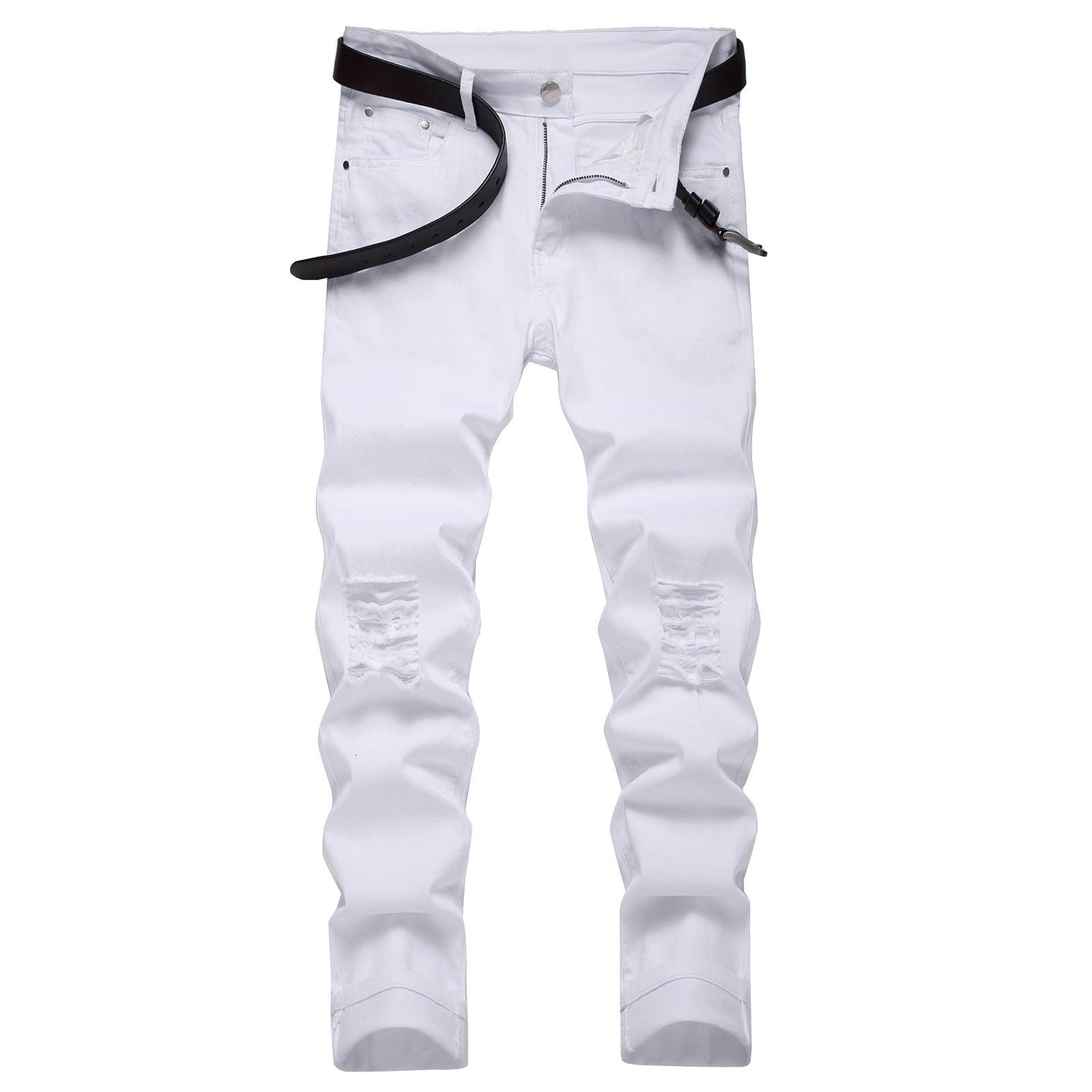 Zynviq Pants Men Zipper Ripped Denim Solid Stretch Slim Straight Leg ...