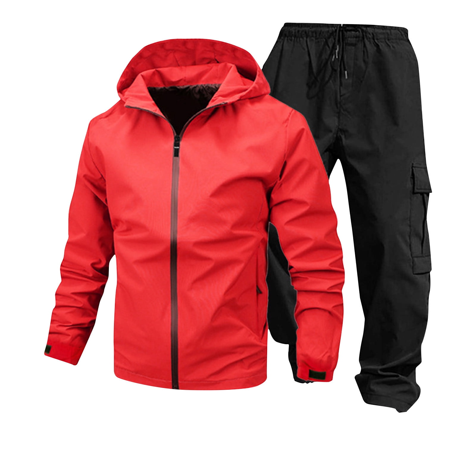 Zynviq Suits for Men Windbreaker Hooded Cargo Pants Jacket Solid ...