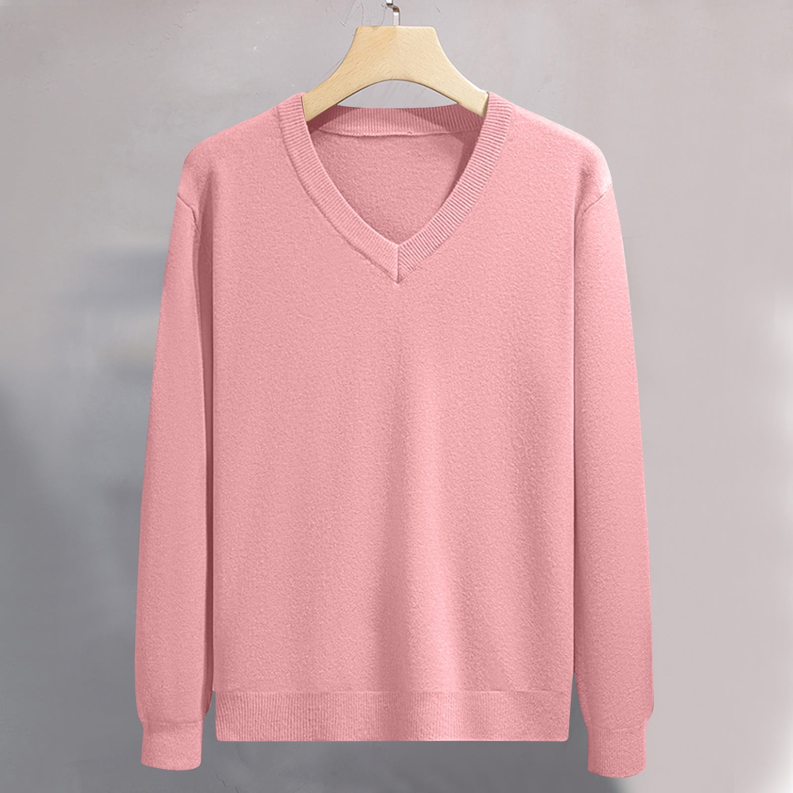 Zynviq Sweater Men V Neck Pink Long Sleeve Oversized Pullover Solid ...