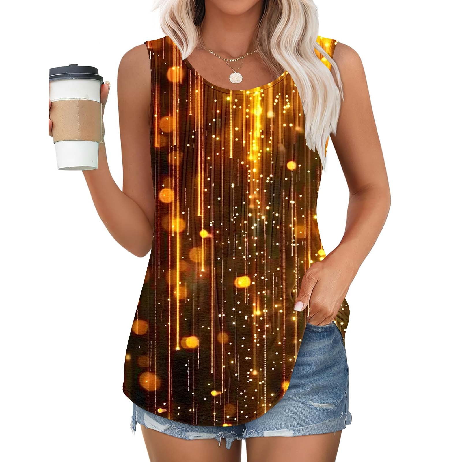 Zynviq Women's Tank Top Sleeveless Casual Graphic Pleated V Neck Baggy ...