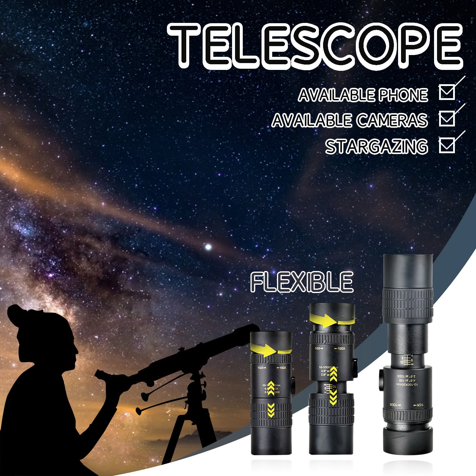 Zyooh Monocular 10-300x40 High-power Telescopic Mini Telescope Small ...