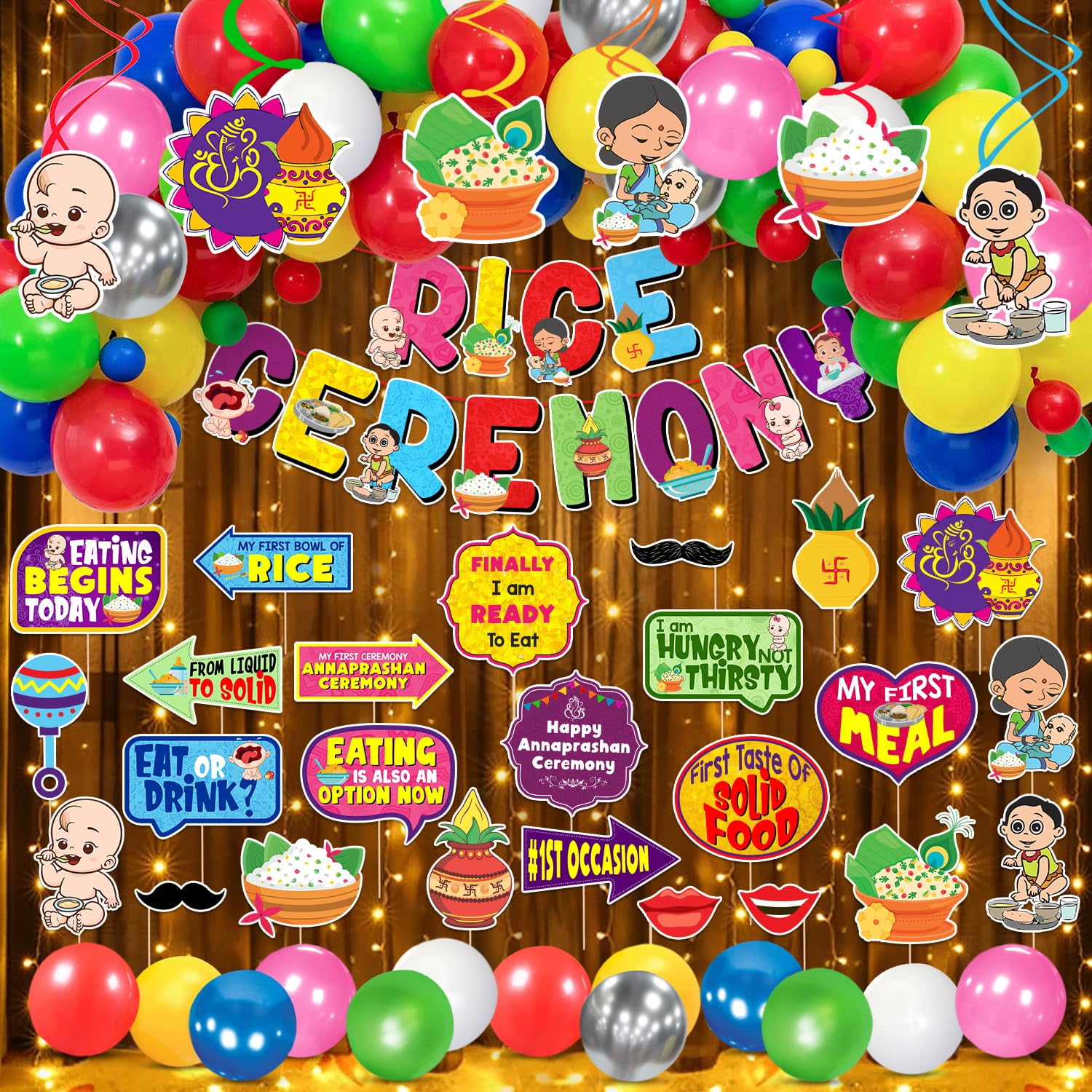 Zyozique Annaprasanam Swirls Hanging with Paper Banner BalloonPhoto ...