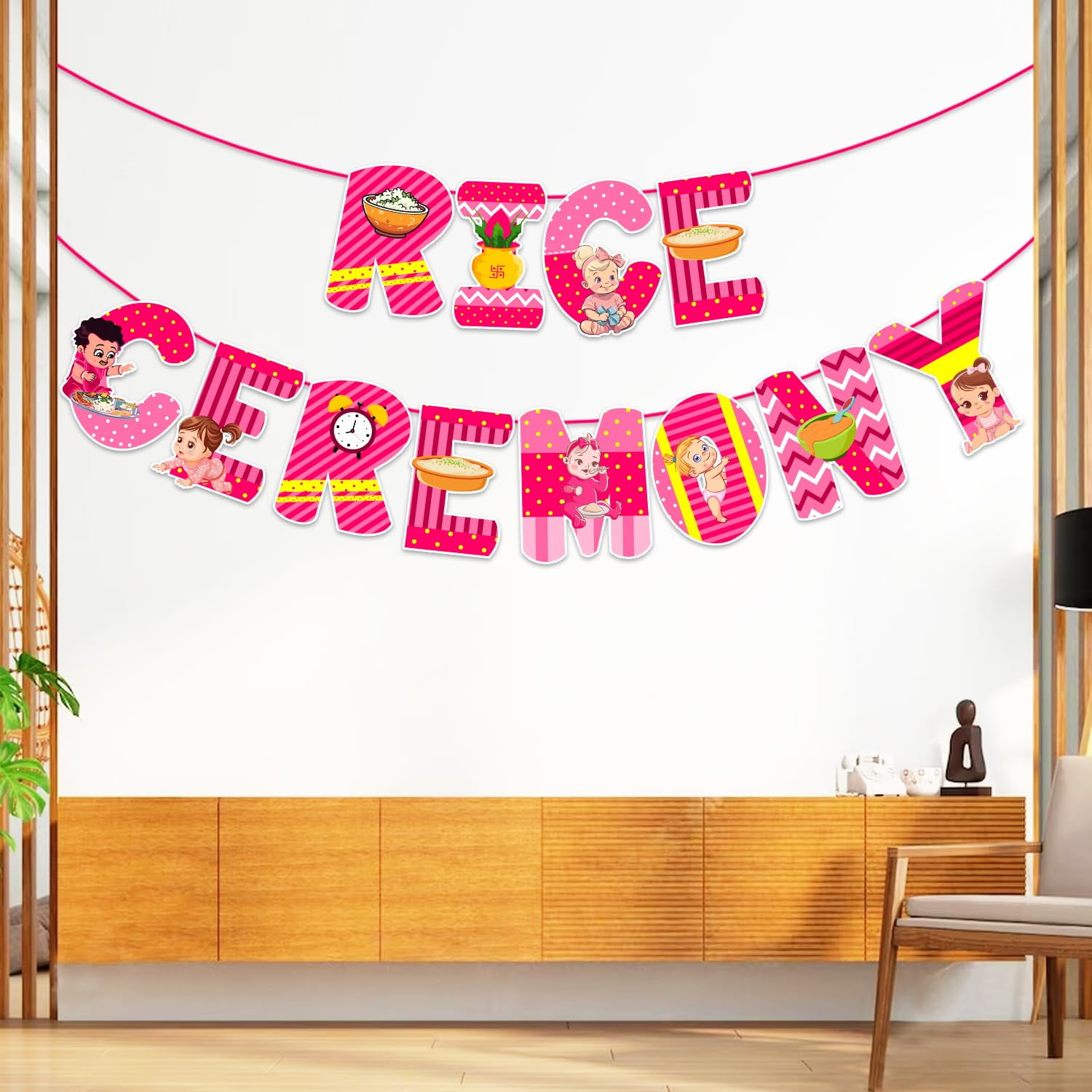 Zyozique Rice Ceremony Pink Paper Banner Baby Photoshoot Paper Banner ...
