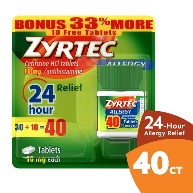 Zyrtec 24 Hour Allergy Relief Tablets, 40 Count Bonus Pack - Walmart.com